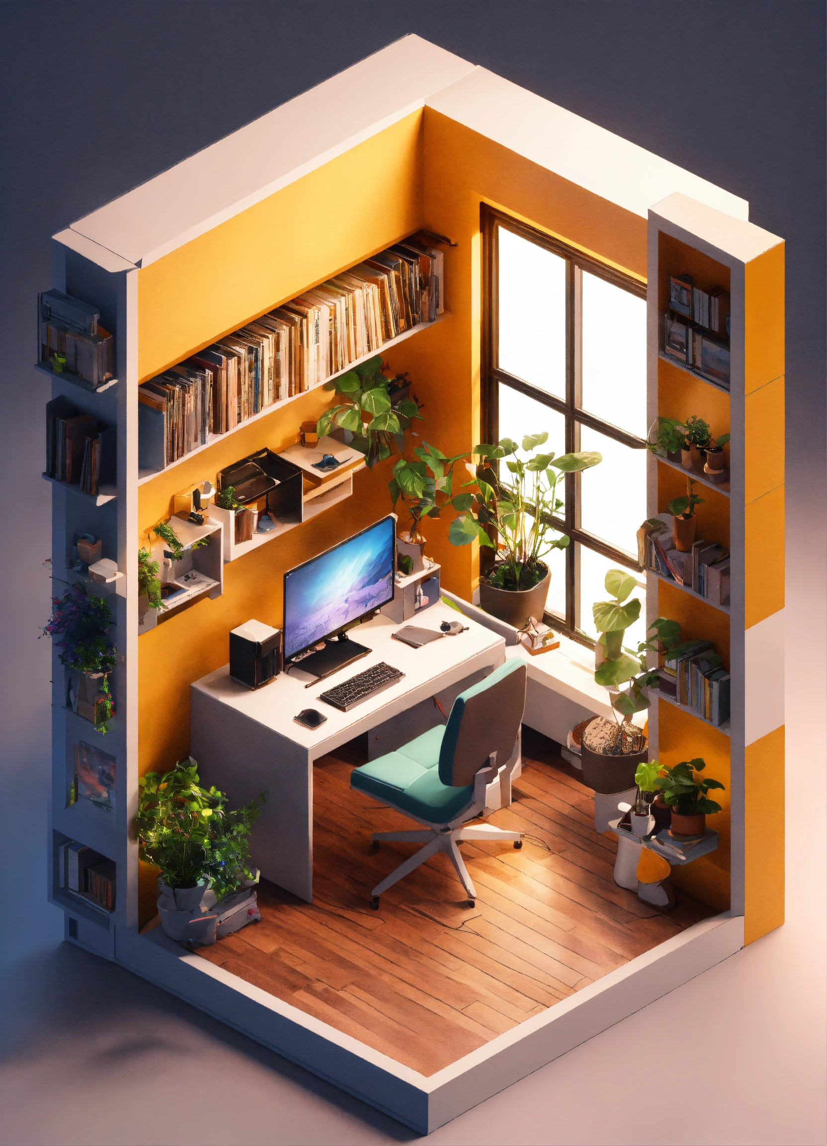 Lexica - Cube cutout of an isometric programmer bedroom with a gaming ...