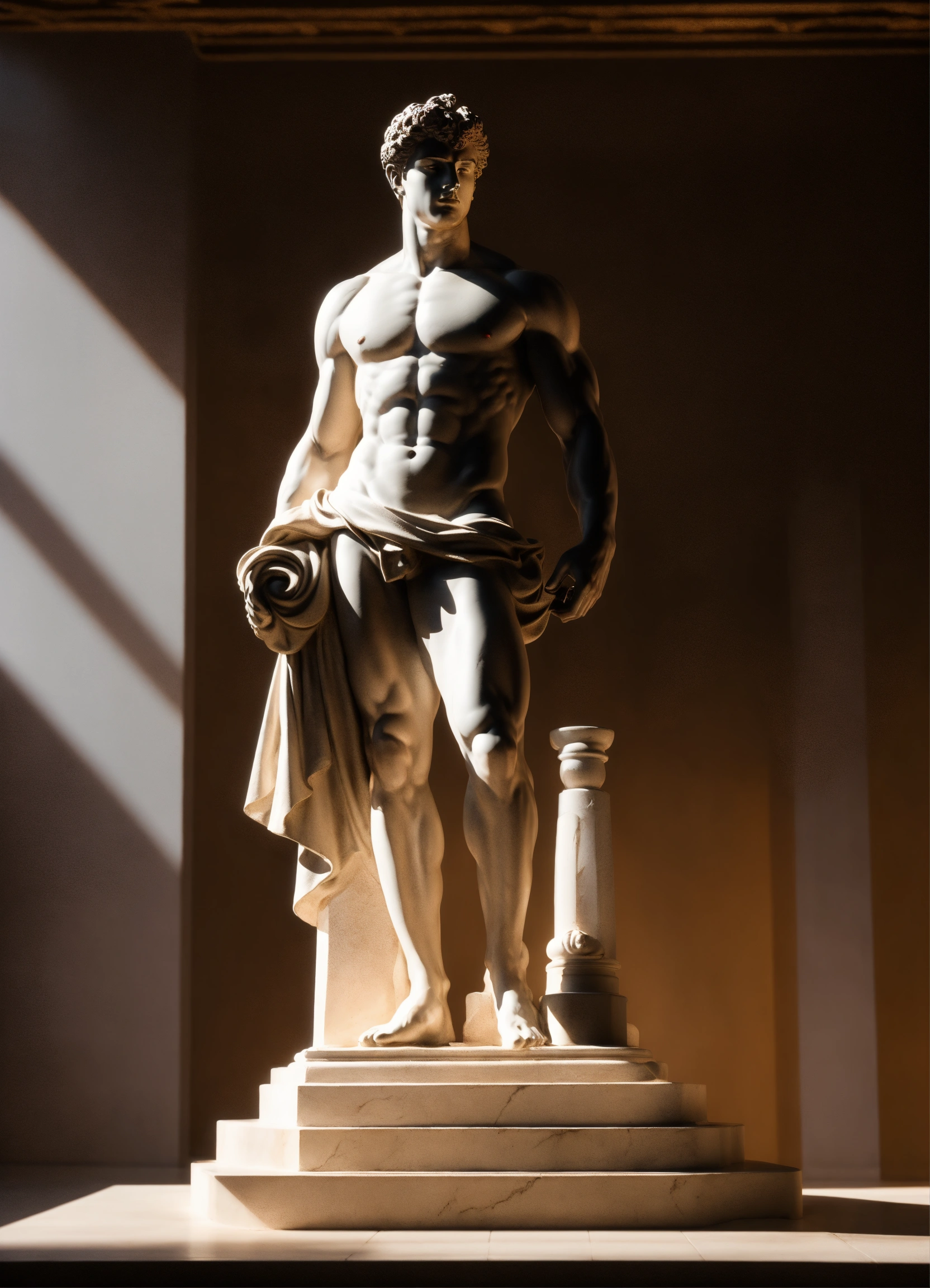 Lexica - A shadow of a muscular Greek god Statue with short Hair out of ...