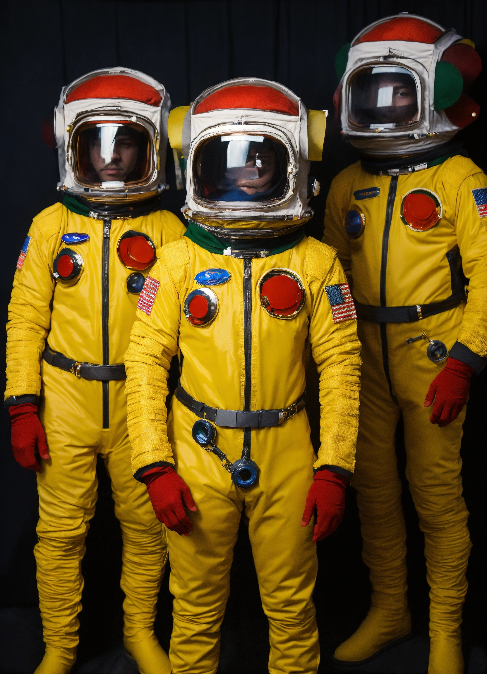 Lexica - Six man dressed in space costumes, in the style of bronzepunk ...