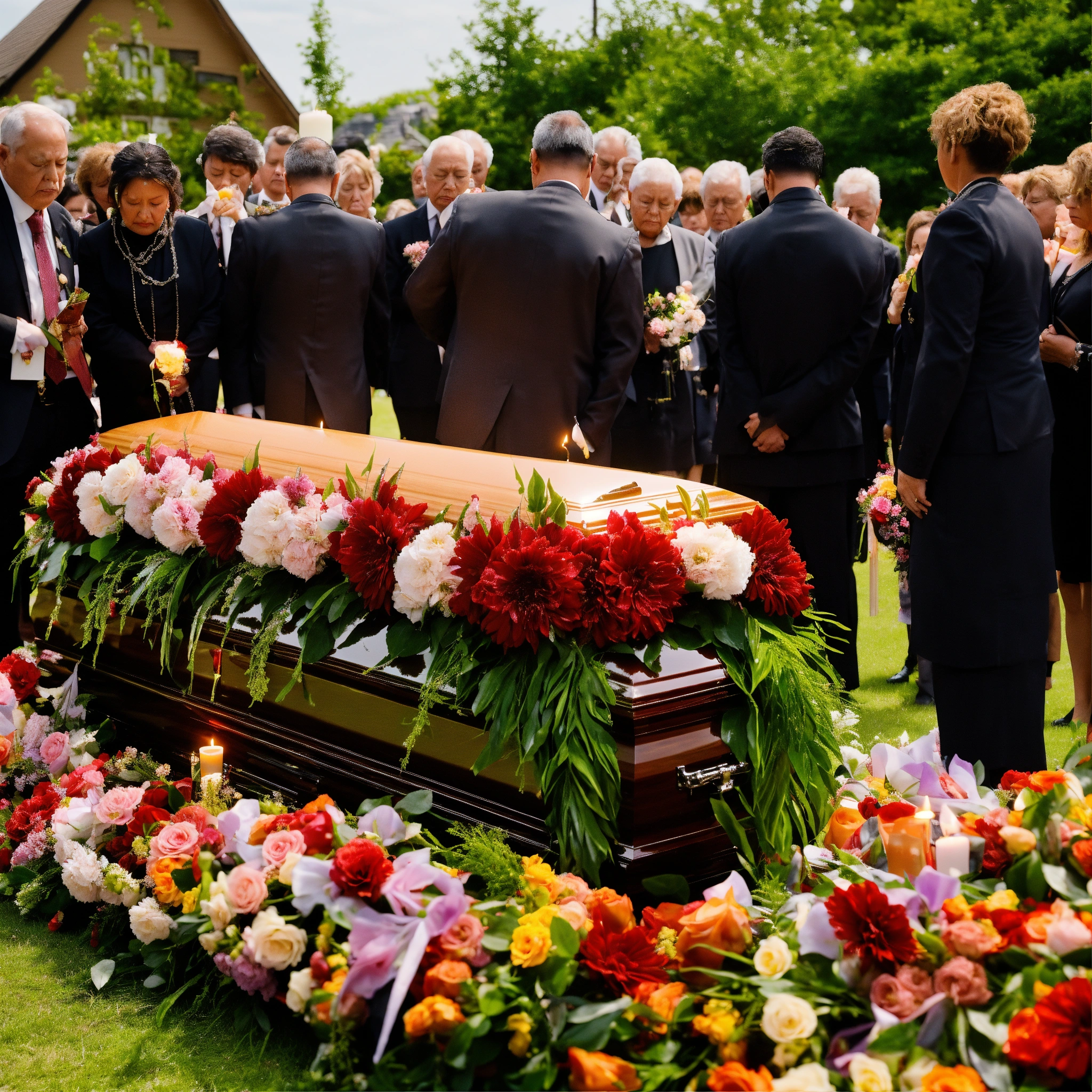 Lexica - A photo of an open casket funeral service. The casket is ...
