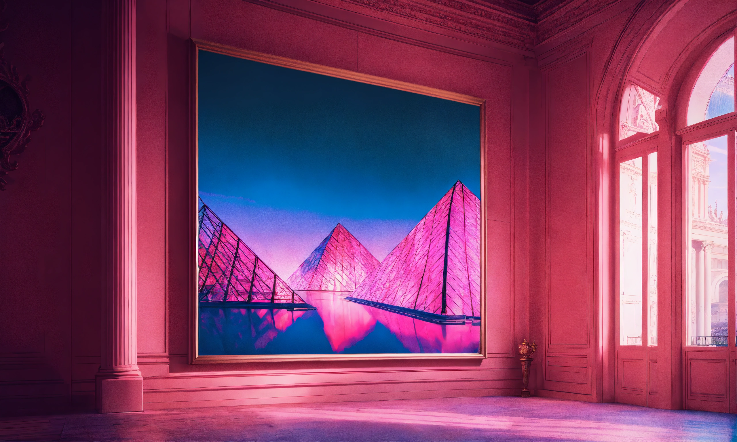 Lexica - Large room at the louvre with massive framed painting on the ...