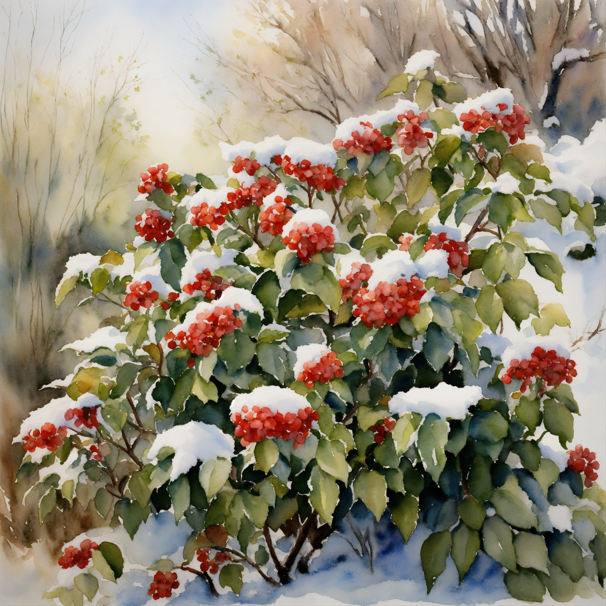 Lexica - White background, a bush covered with snow, realism, sharp ...