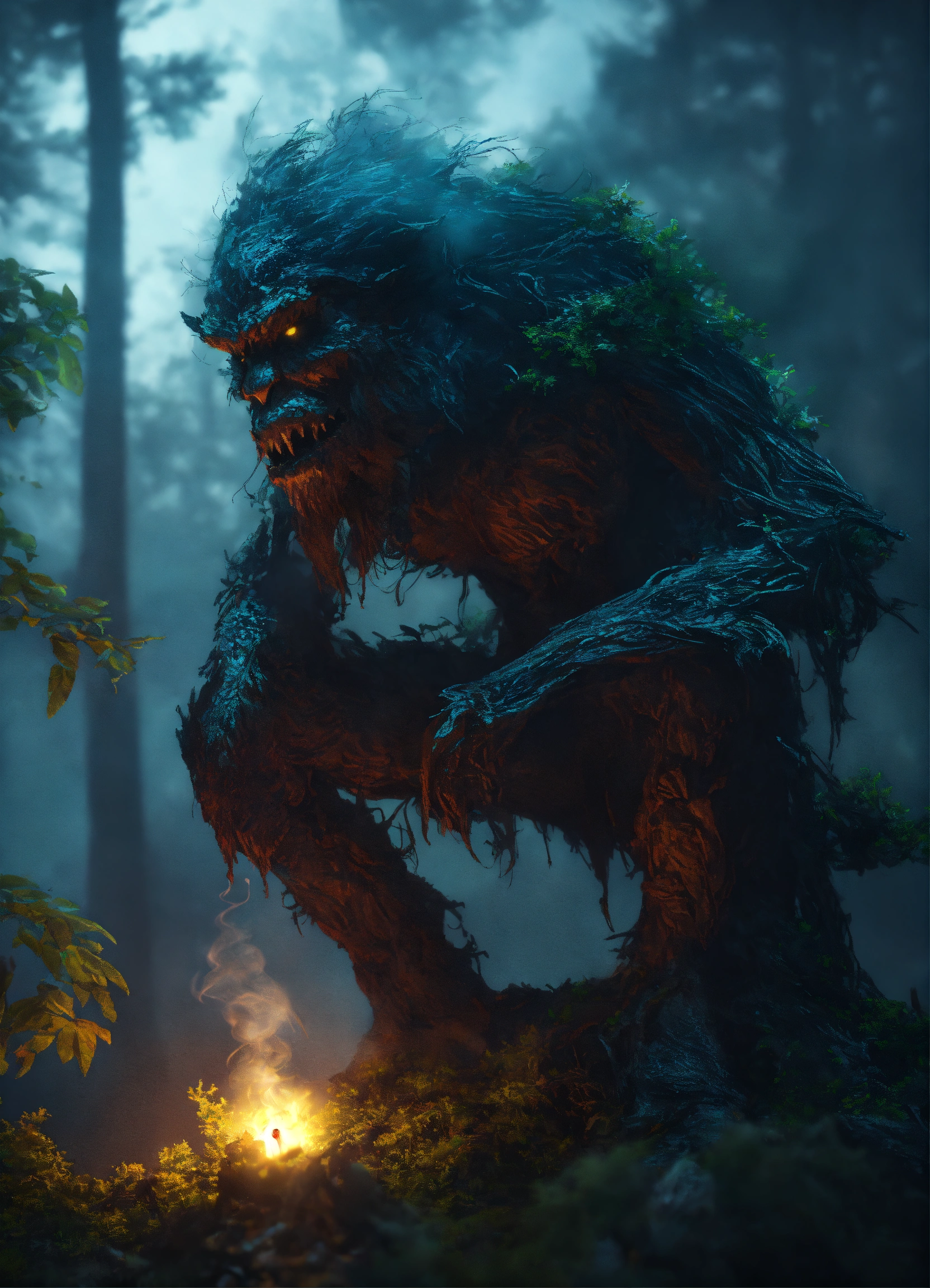 Lexica - Scary hairy humanoid monster smoking a tobacco on the tree top ...