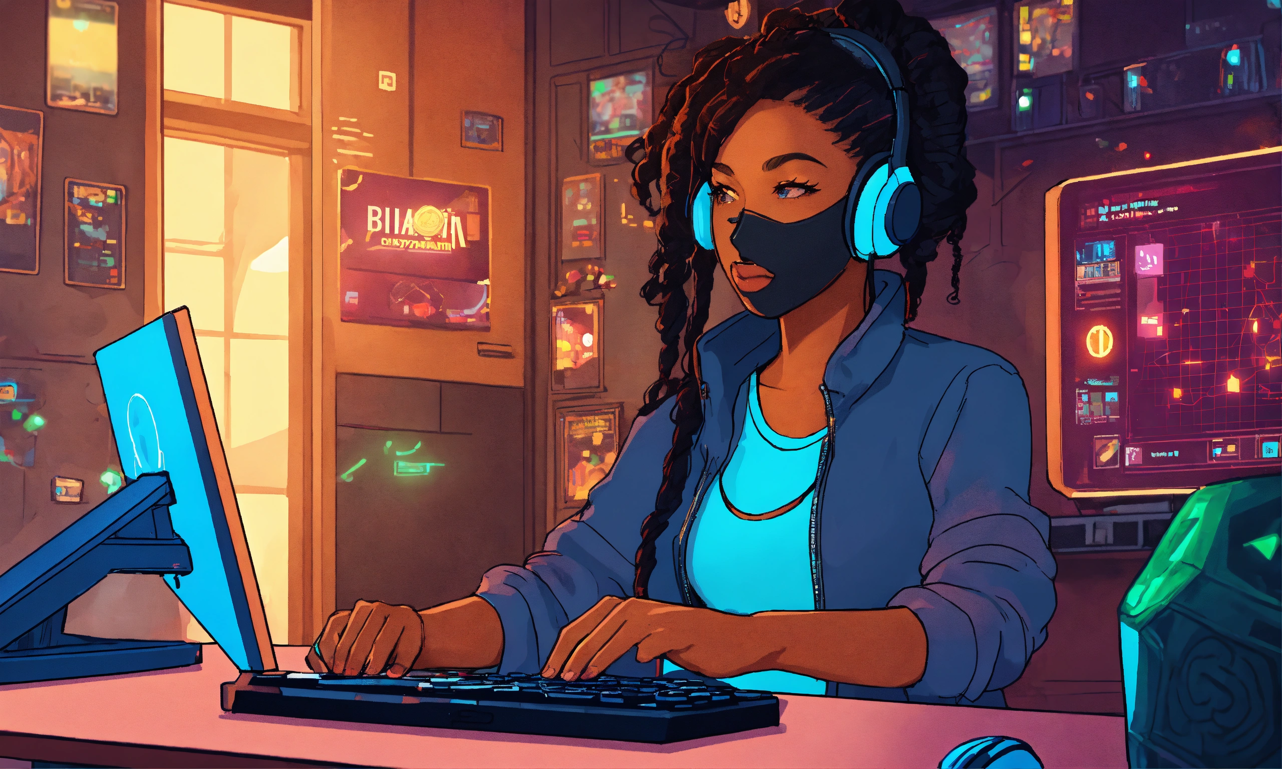 Lexica - A black female gamer playing a blockchain game in their gaming ...
