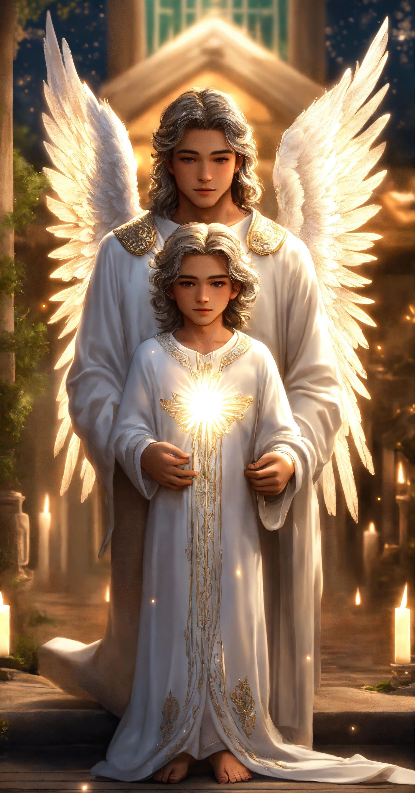 Lexica - 2 male guardian angels with detailed and luminous white angel wings. 1 male angel of 30 ...