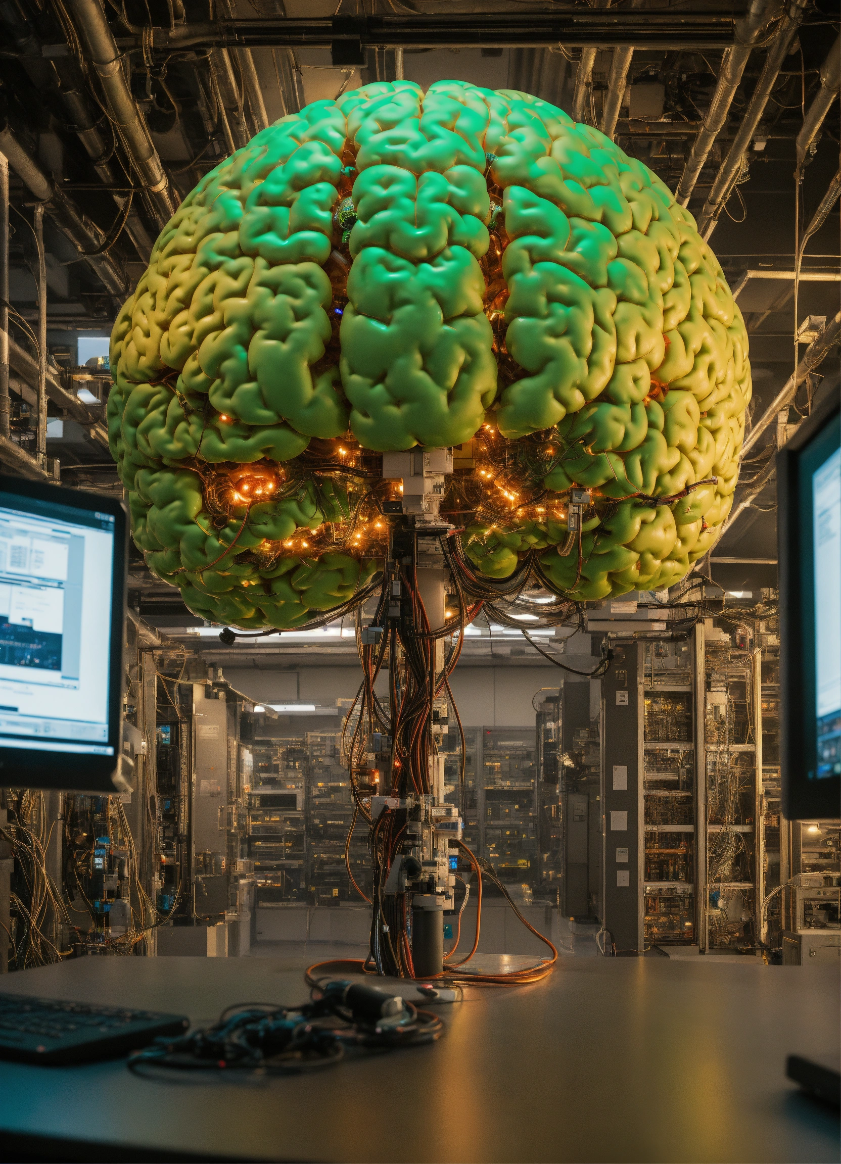 Lexica - In the center of the room, a colossal human brain is ...