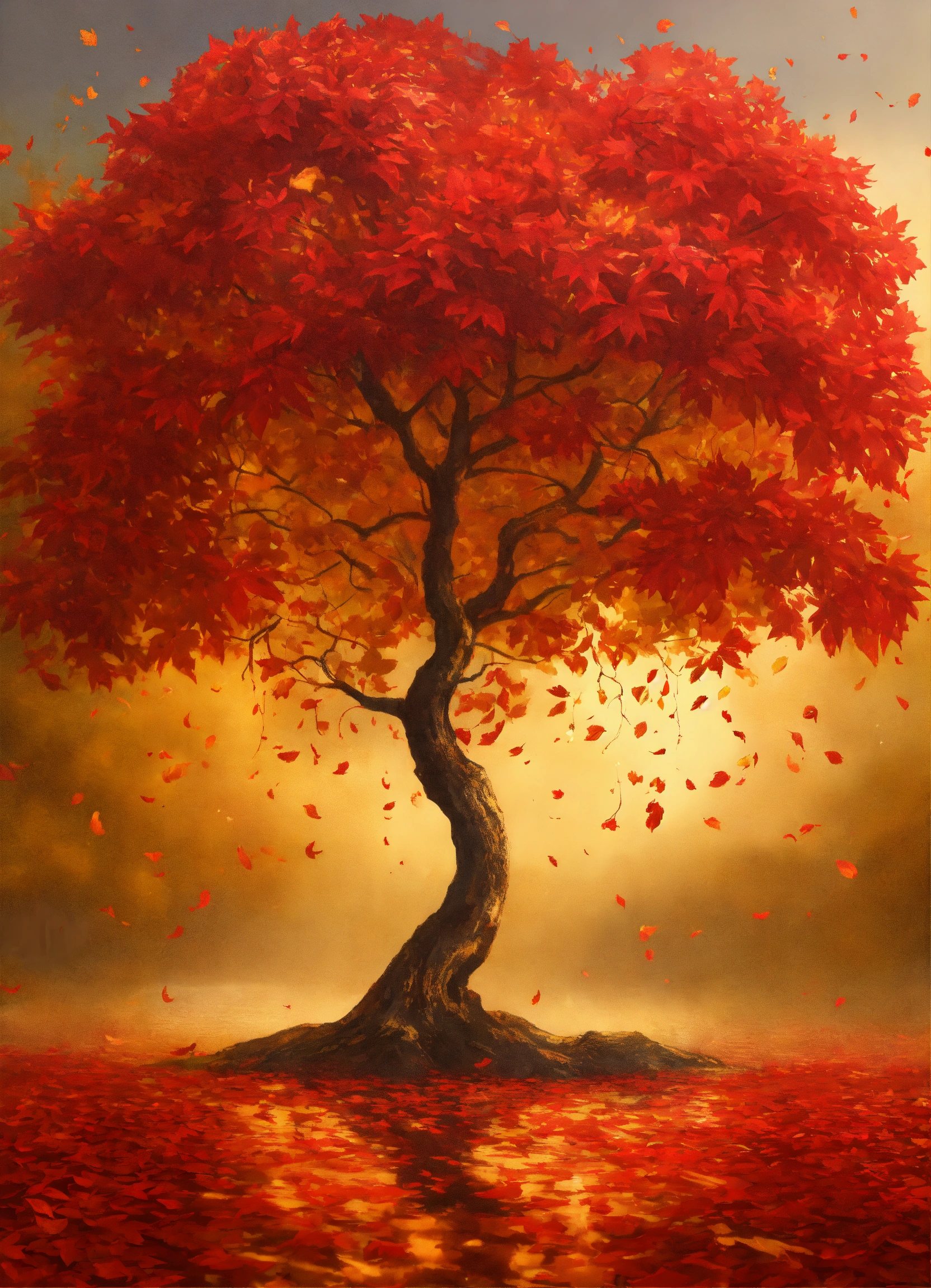 Lexica - Beautiful Thai flame tree, red leaves, gold background, hyper ...