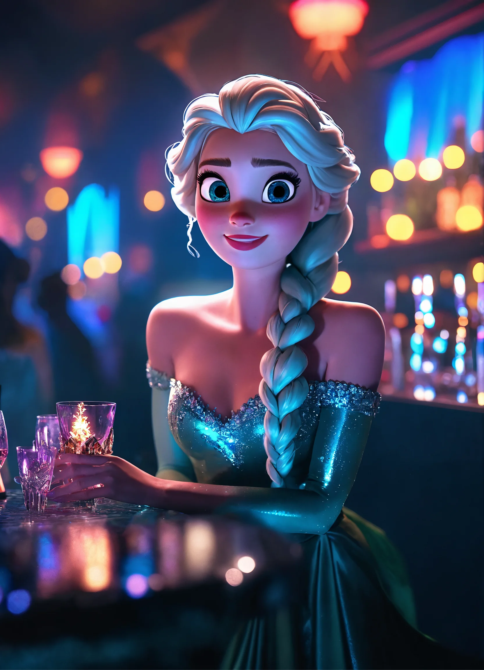 Lexica - Beautiful princess Elsa at a nightclub, 8k photo, in action ...