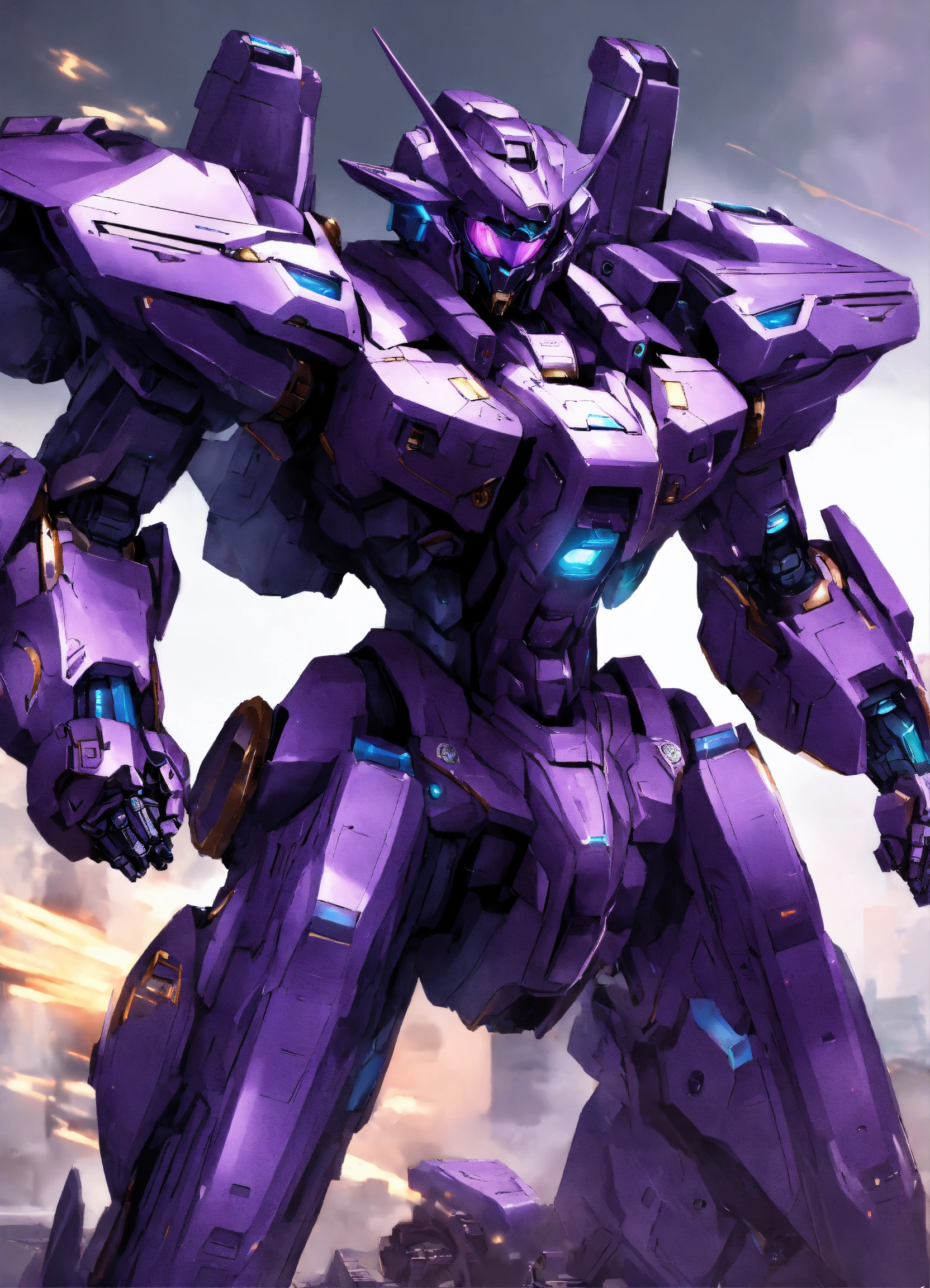 Lexica - Anime art of a royal purple purely mechanical gear large mecha ...