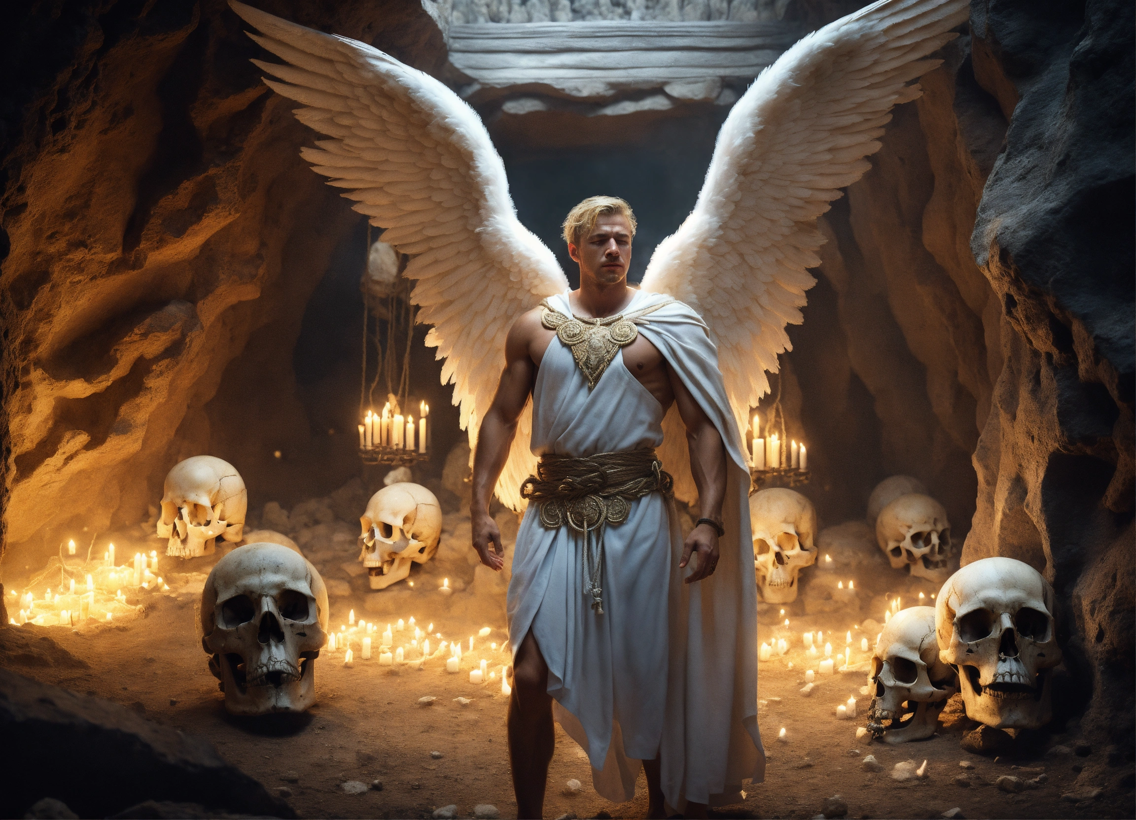 Lexica - A handsome blonde Angel , wearing a white Greek toga , he has ...