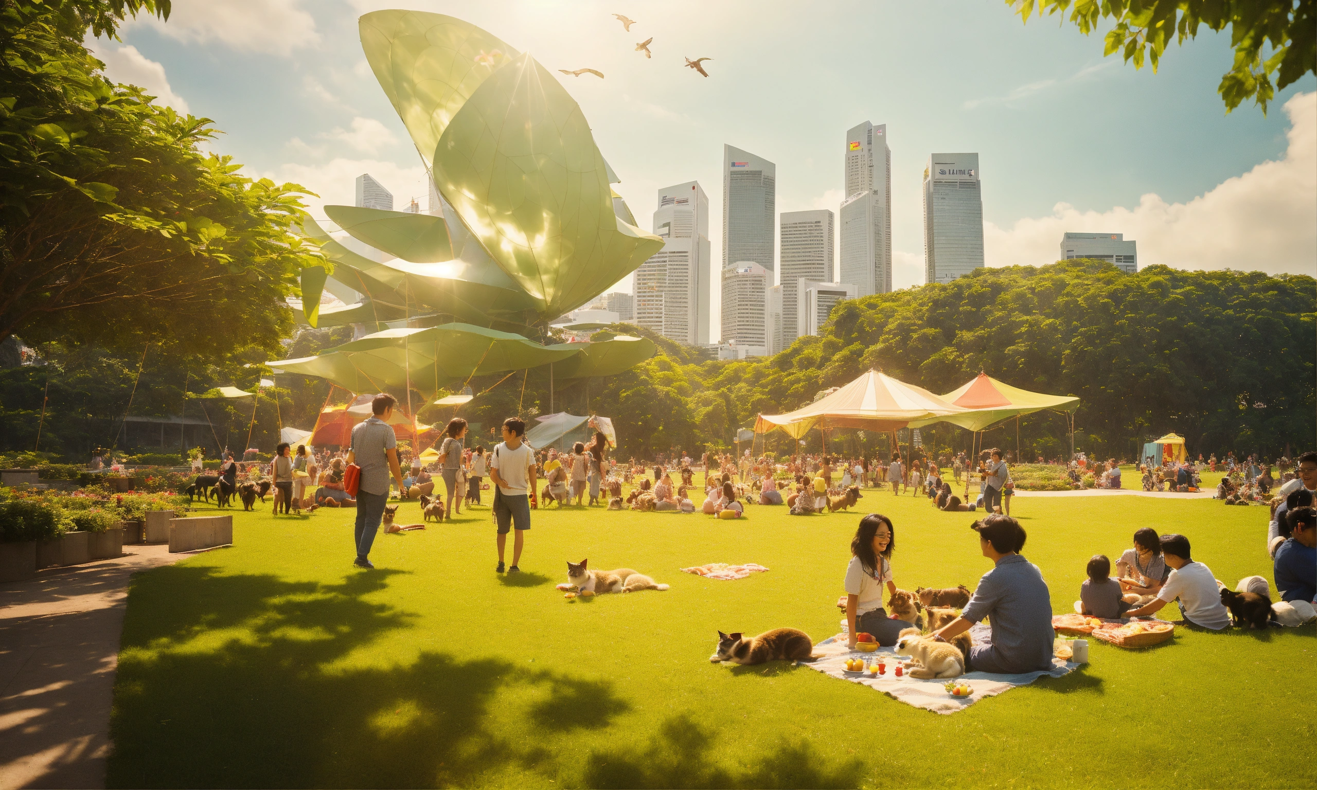 Lexica - Midday, Ultra-realistic, wide-angle shot of a large green ...