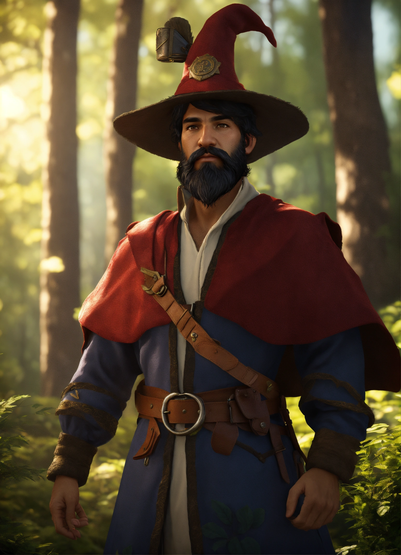 Lexica - A cartoon mage, with black beard and black hair, brown eyes ...