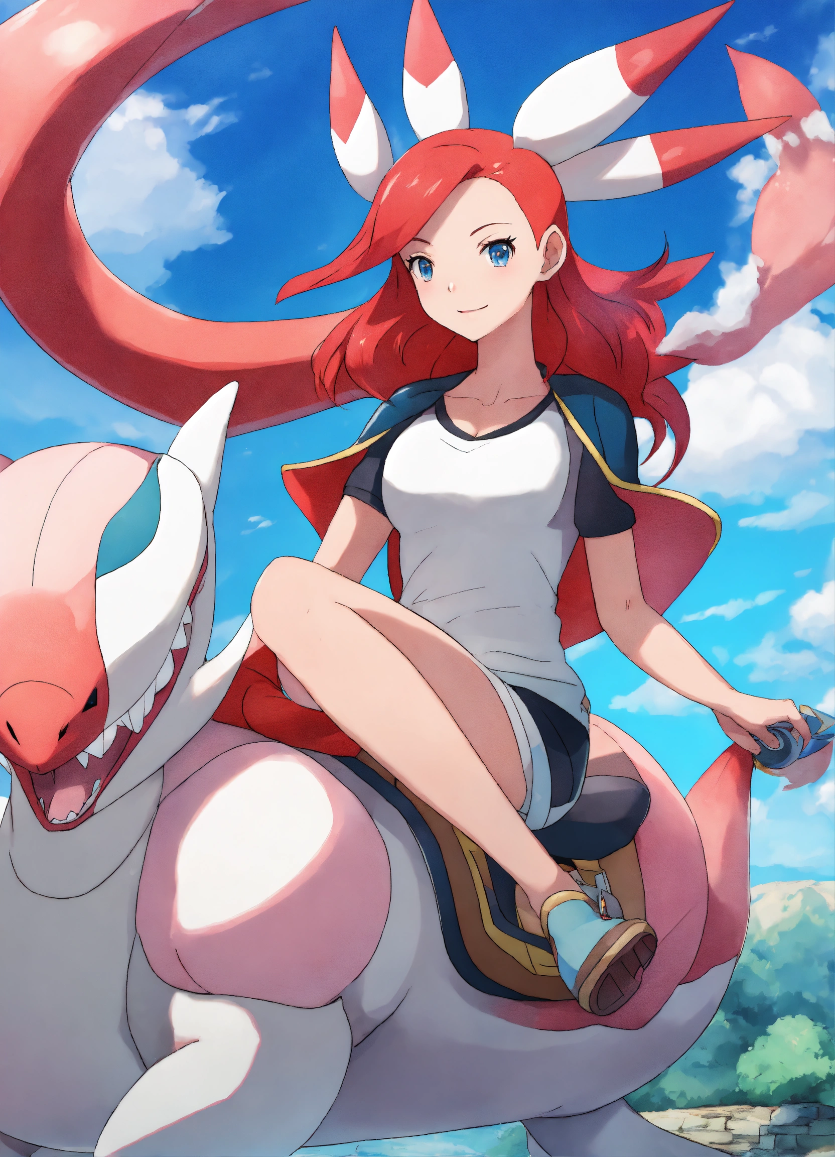 Lexica - Female redhead pokemon trainer riding milotic