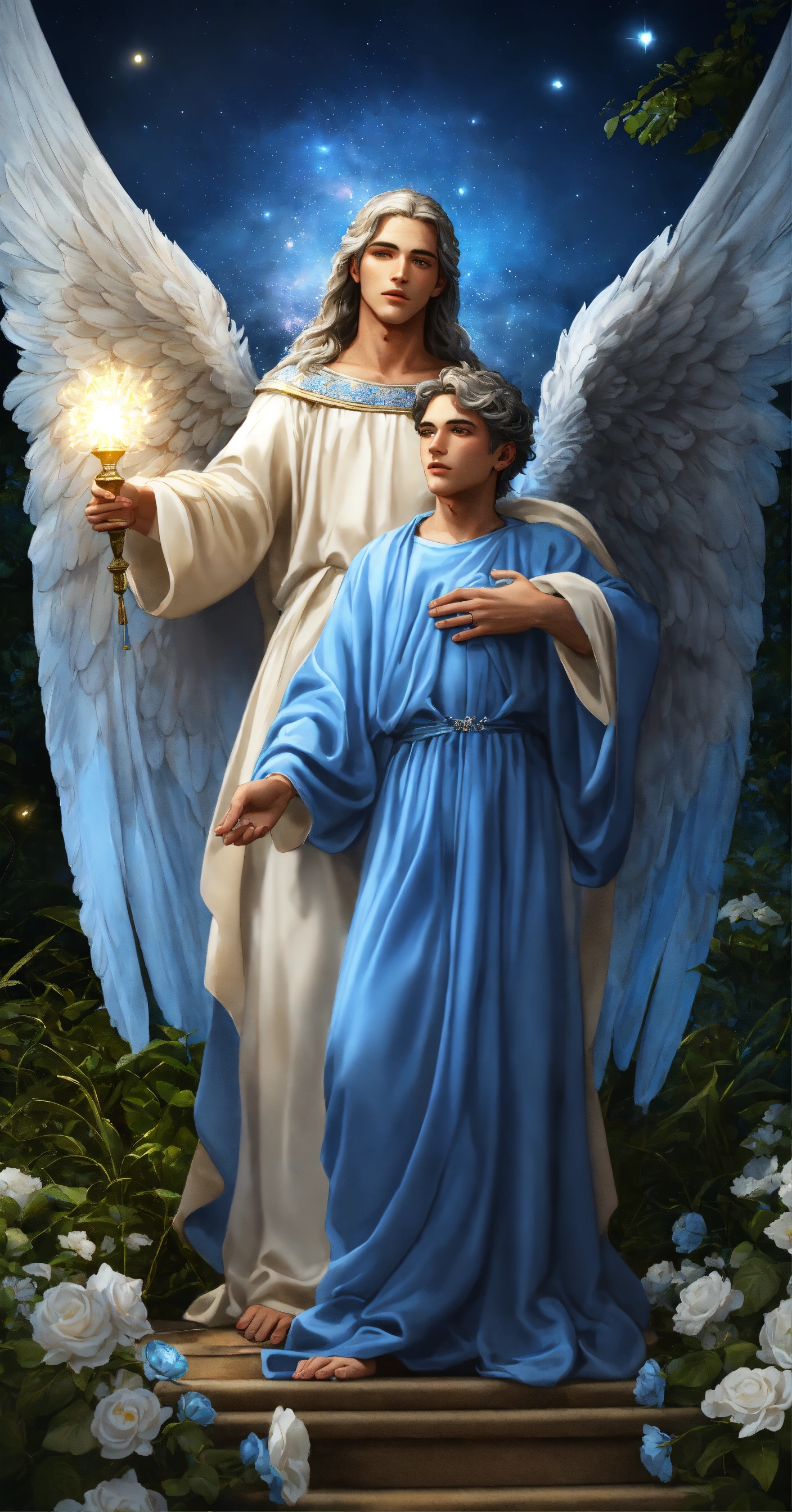 Lexica - 2 male guardian angels with detailed and luminous blue angel ...