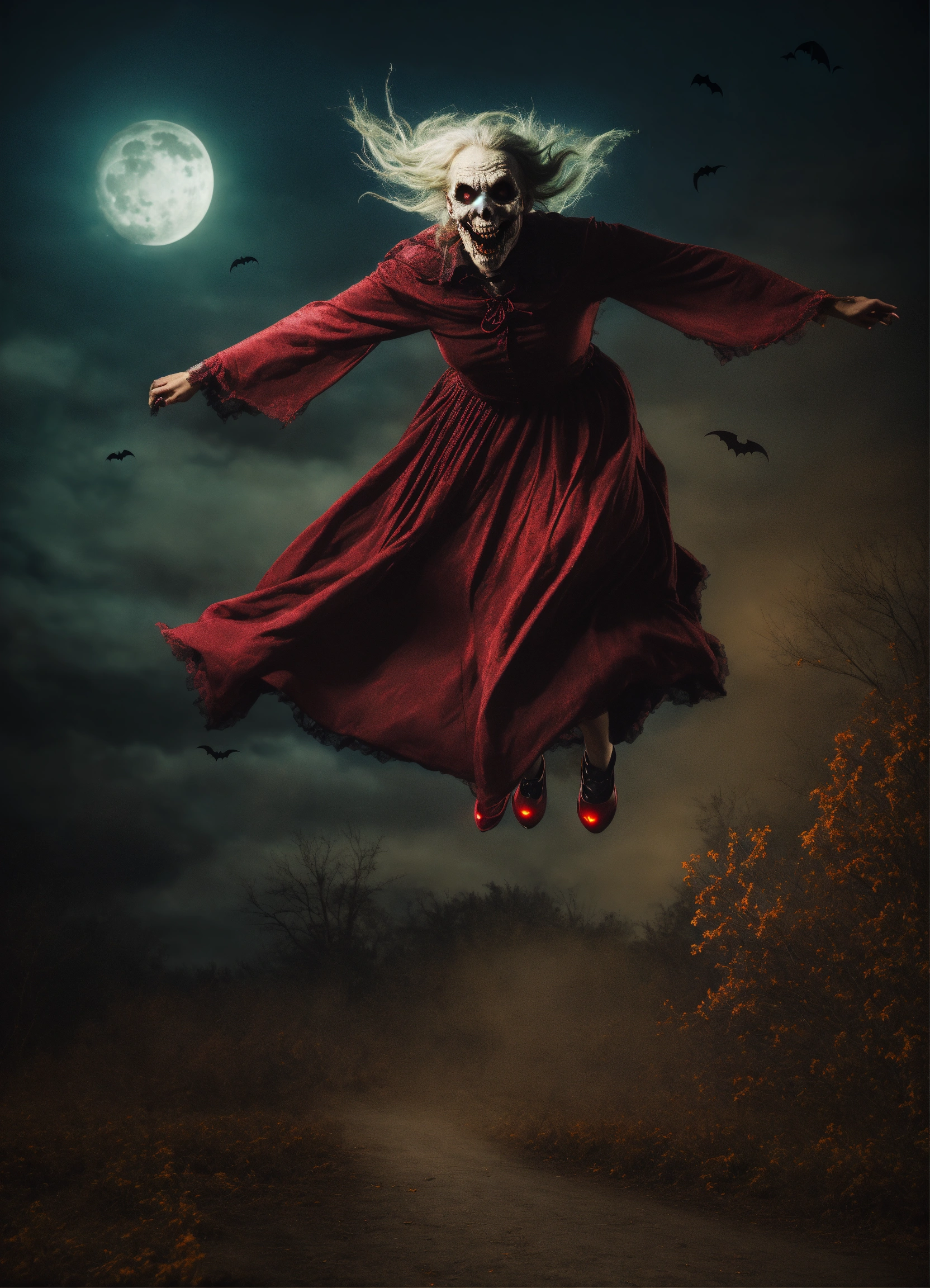 Lexica - Scary hag flying in air at spooky night