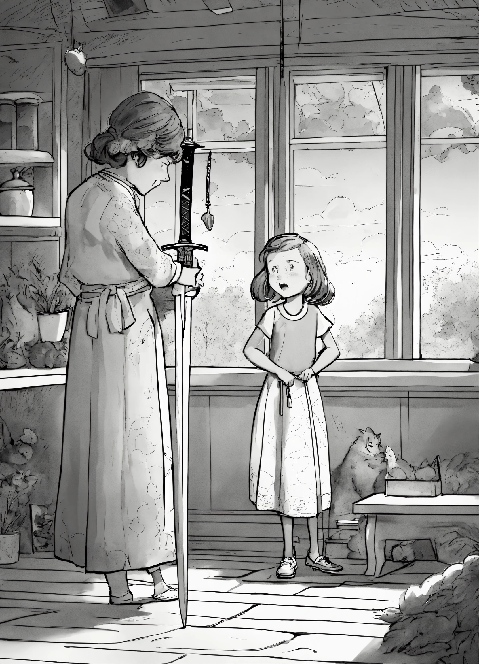 Lexica - Black and white illustration for a children's book. parents ...