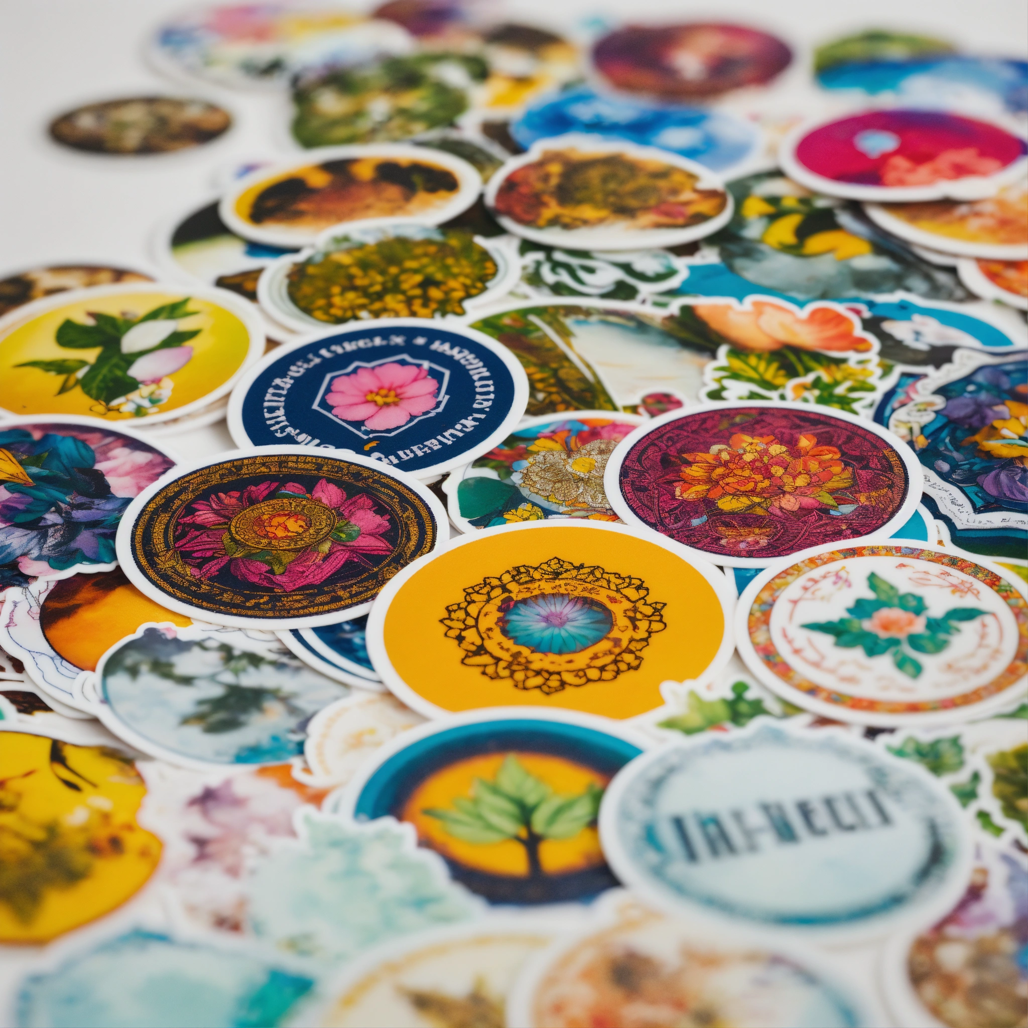 Lexica - A photo of a stack of stickers. The stickers are colorful and ...