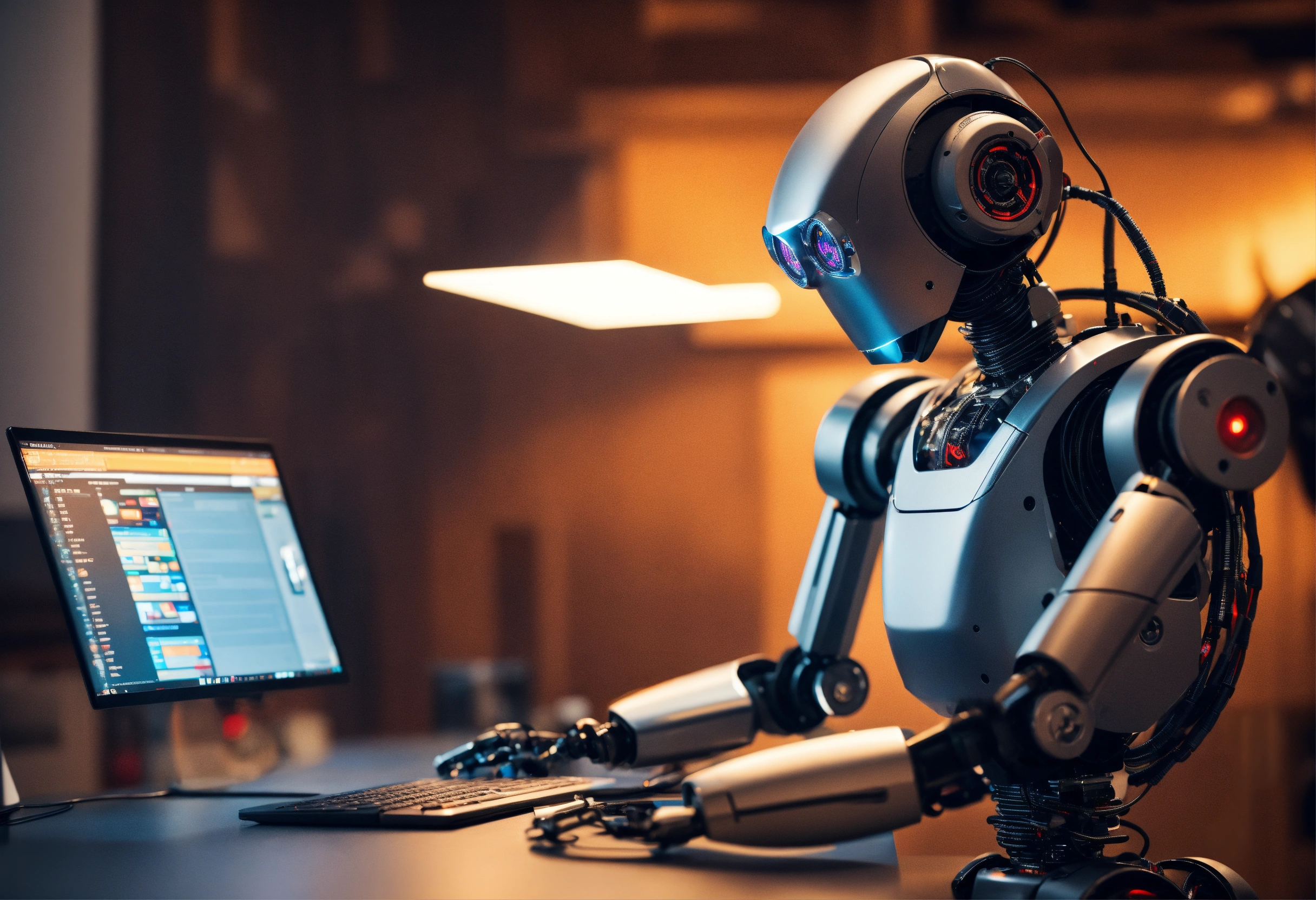 Lexica - The robot is standing next to the computer and looking at the ...