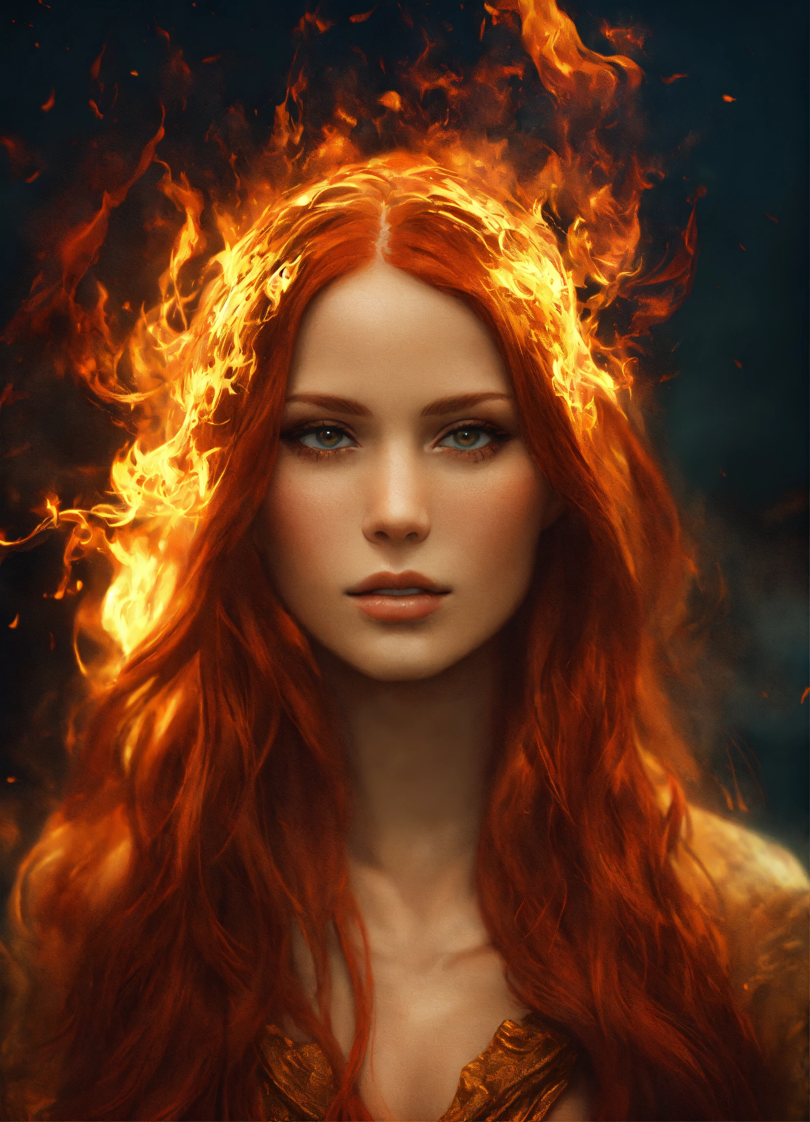 Lexica - A portrait of a beautiful redhead woman made out of fire and ...