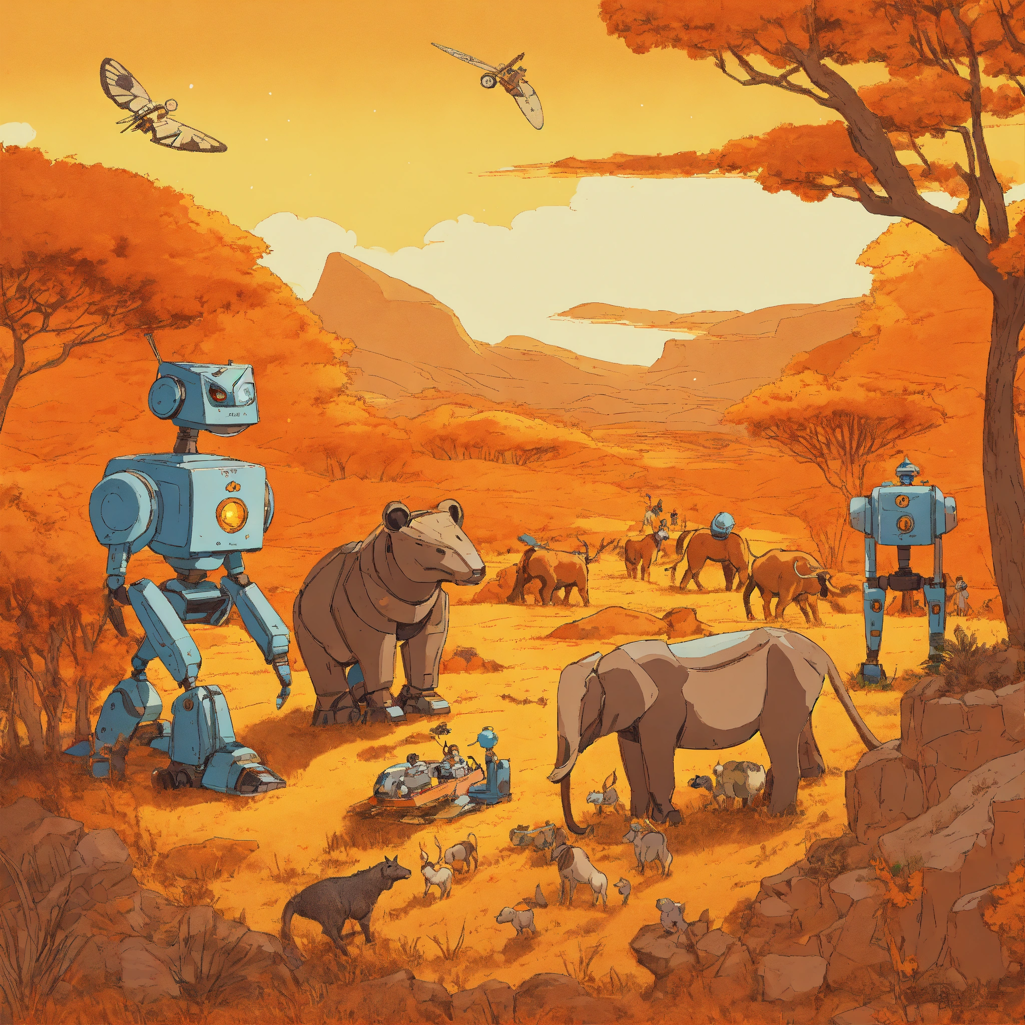 Lexica - Create a cartoonish poster that portrays a robot family on a ...