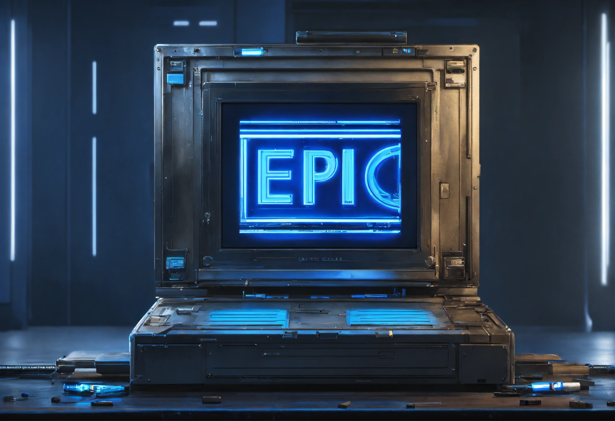 Lexica - Epic blue display with silver loading screen, unreadebale ...
