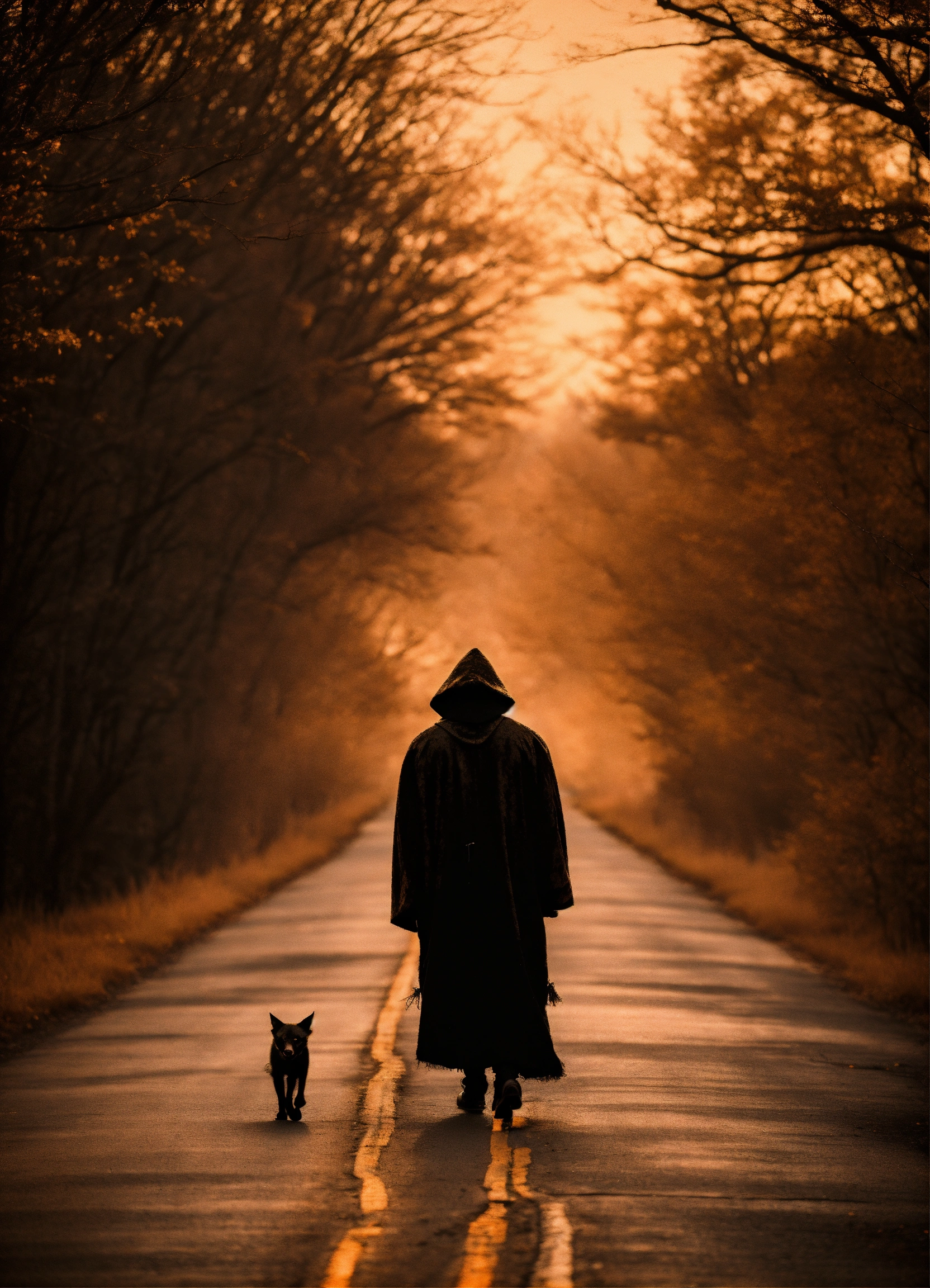 Lexica - A black and white image showing a creepy creep walking down a ...