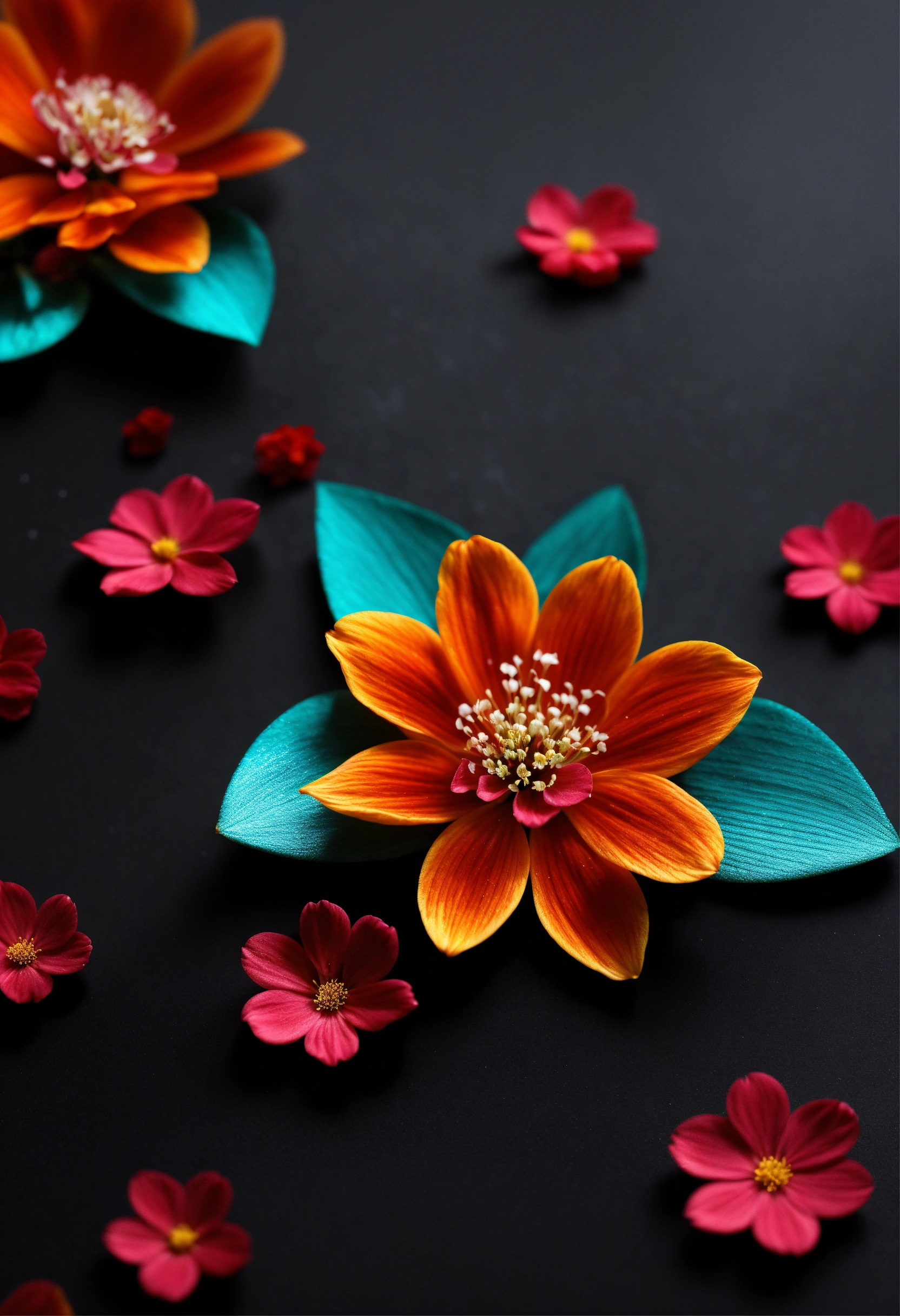 Lexica - Black background with small floral 3d in the corners.