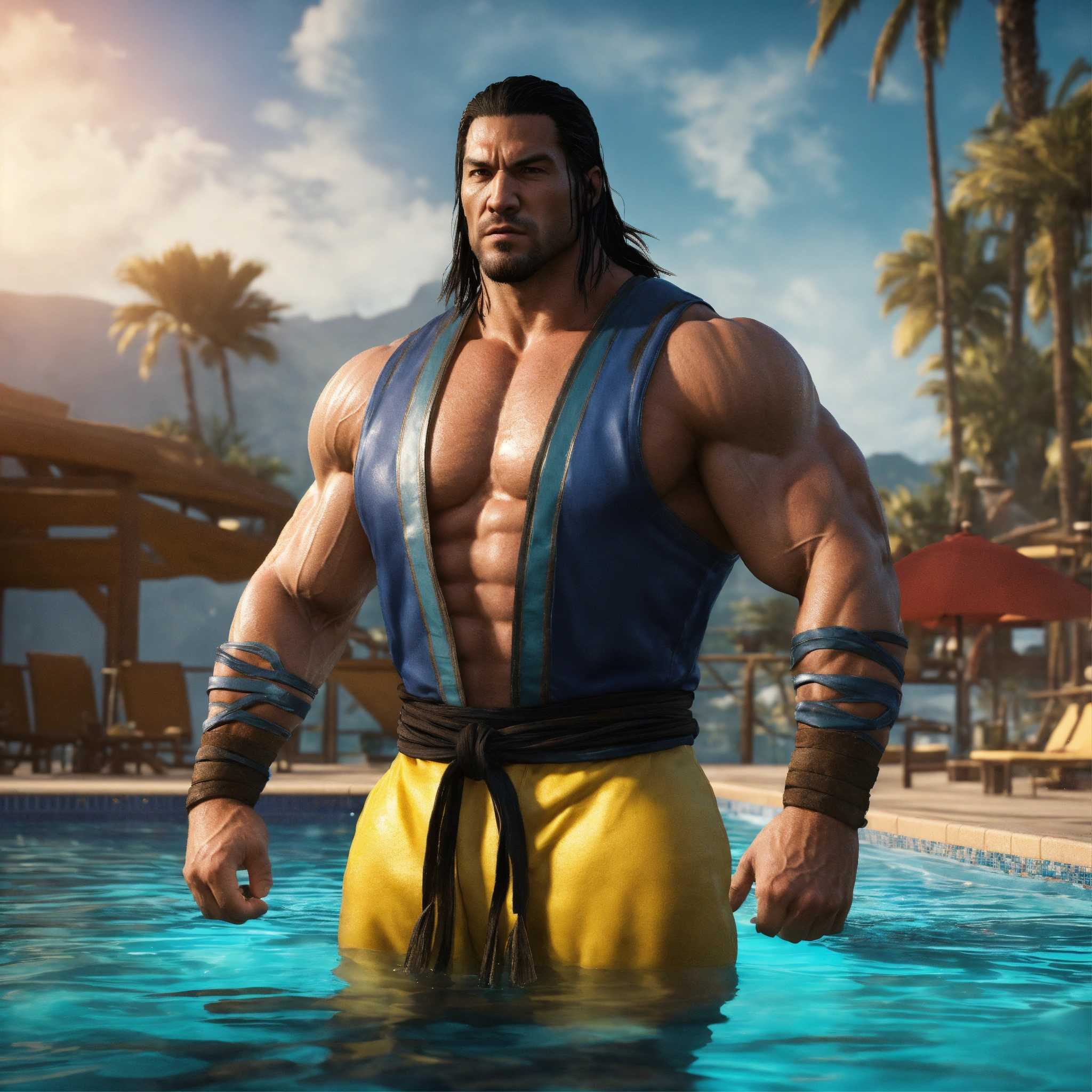 Lexica - 30-year-old man with big muscles, in a pool, tall, big, Jax ...