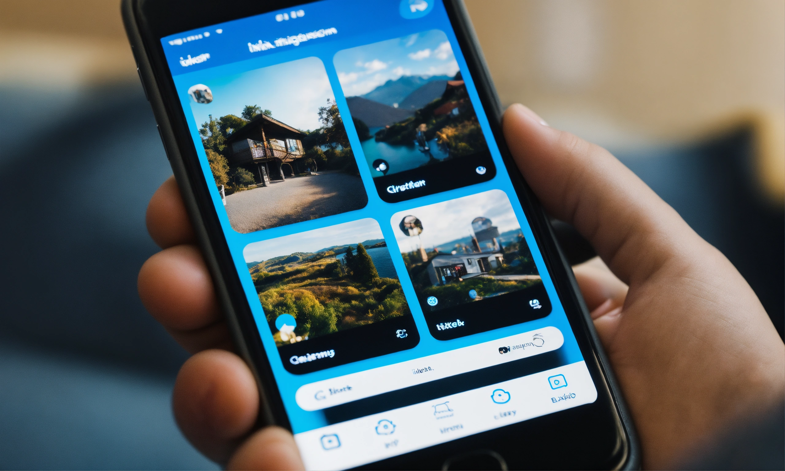 Lexica - Instagram, phone in hand ai, blue, black ux/ui
