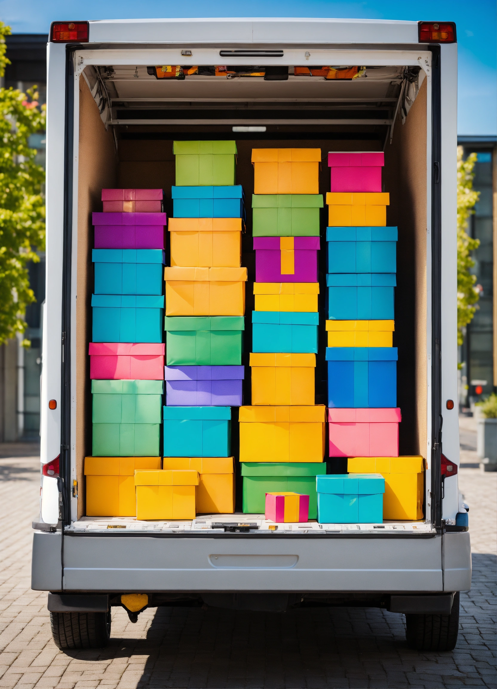 Lexica - White Parcel delivery vehicle with colorfull parcels inside