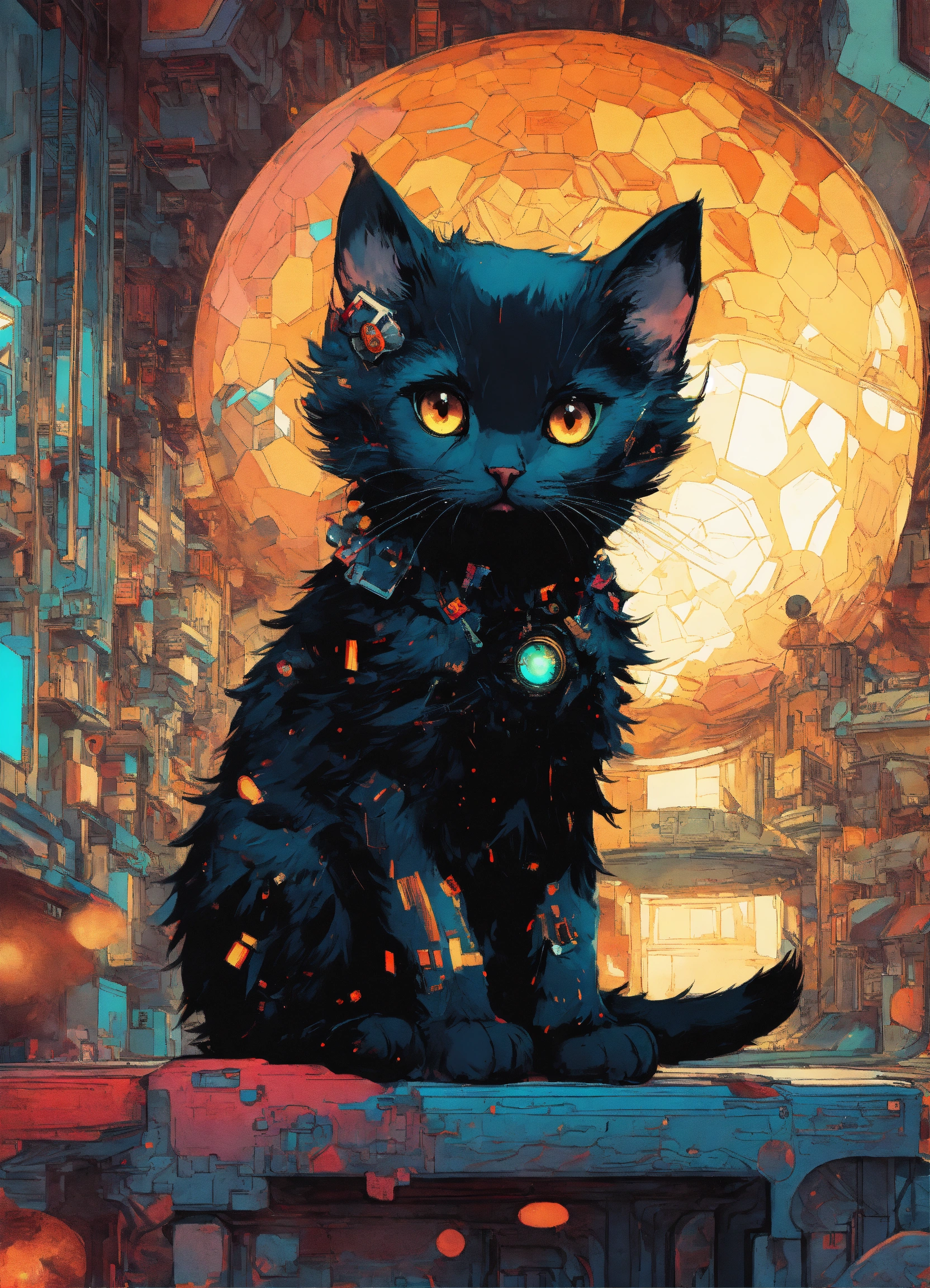Lexica - Adorable black kitten, glowing reflecting eyes, Brian Kesinger ...