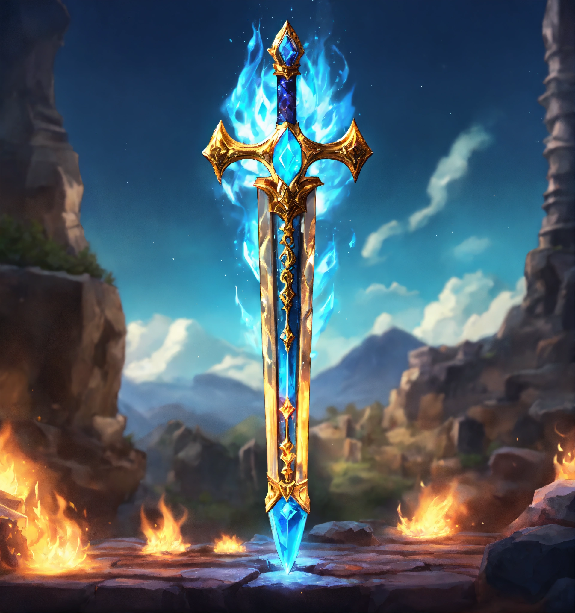 Lexica - A power crystal sword made of azure flames