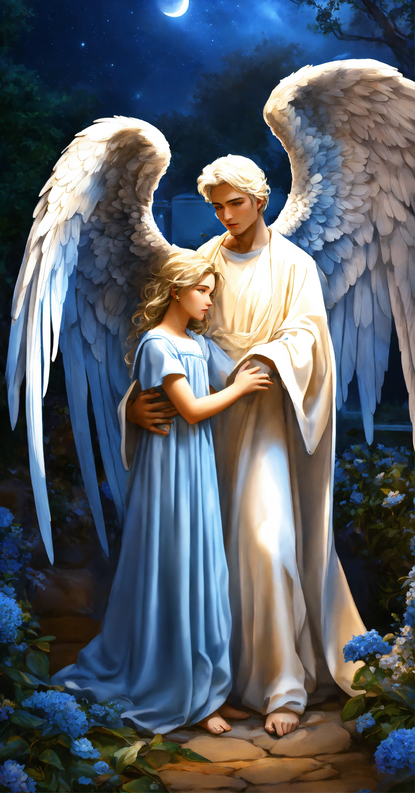 Lexica - 2 male guardian angels with detailed and luminous blue angel ...