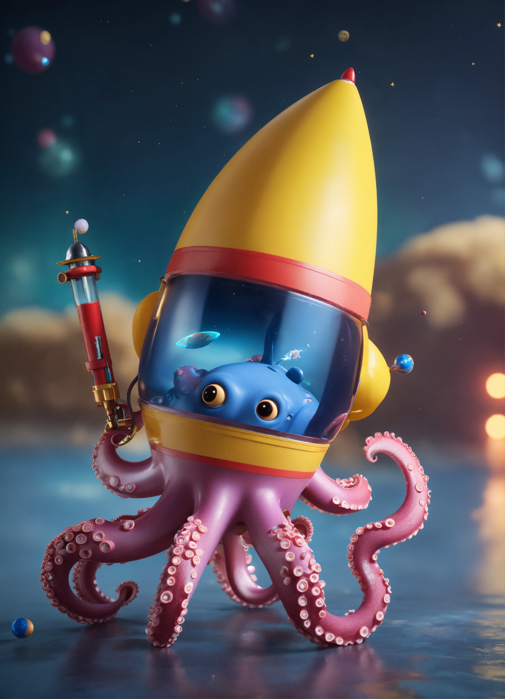 Lexica - An octopus holding a space rocket, 3d blender