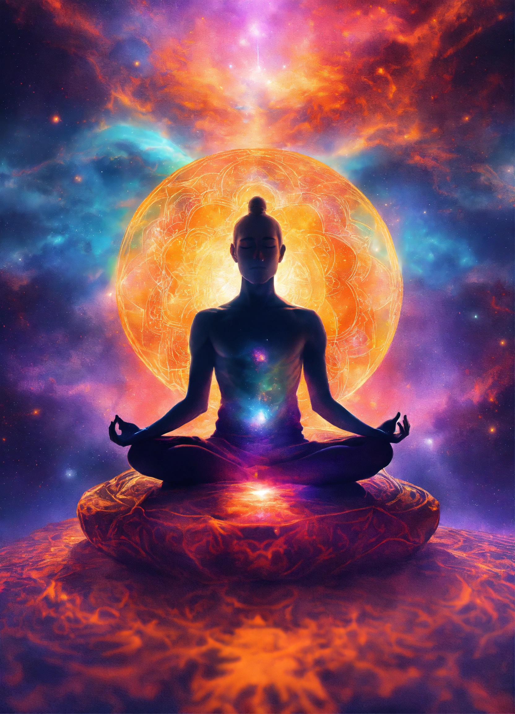 Lexica - A person meditating, with their translucent astral form ...