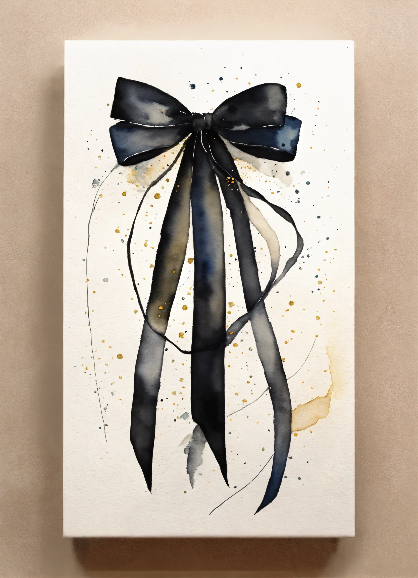 Lexica - A 2d delicate watercolor painting of a thin black ribbon bow ...