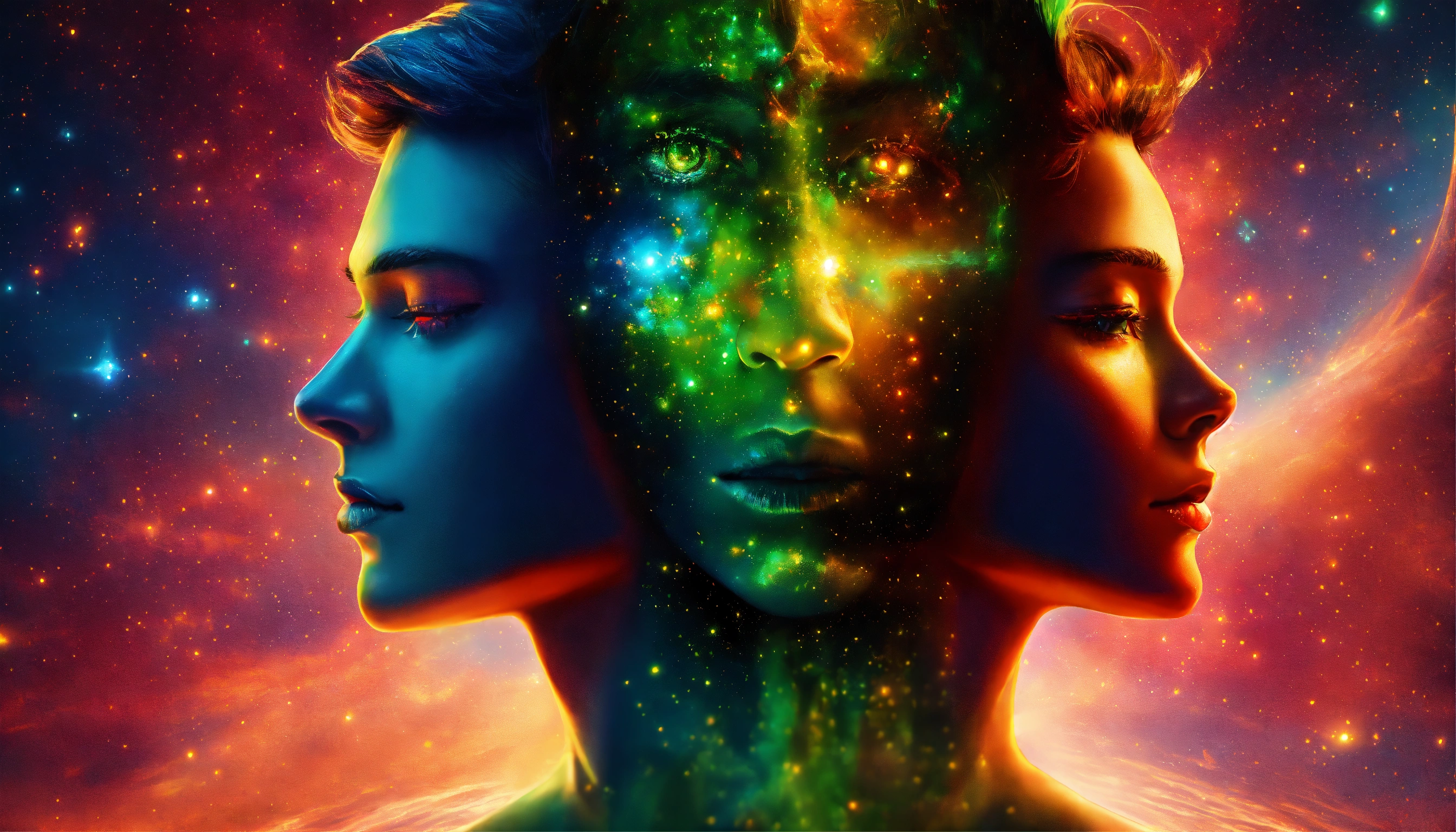 Lexica - Two faces, one male, one female, universe and stars in ...