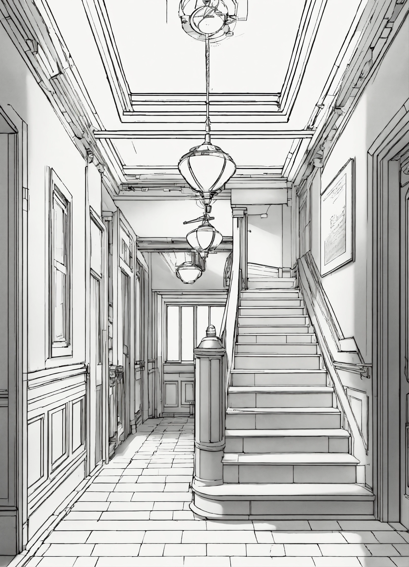 Lexica - Coloring book page, isometric short hallway, 3d art, black and ...