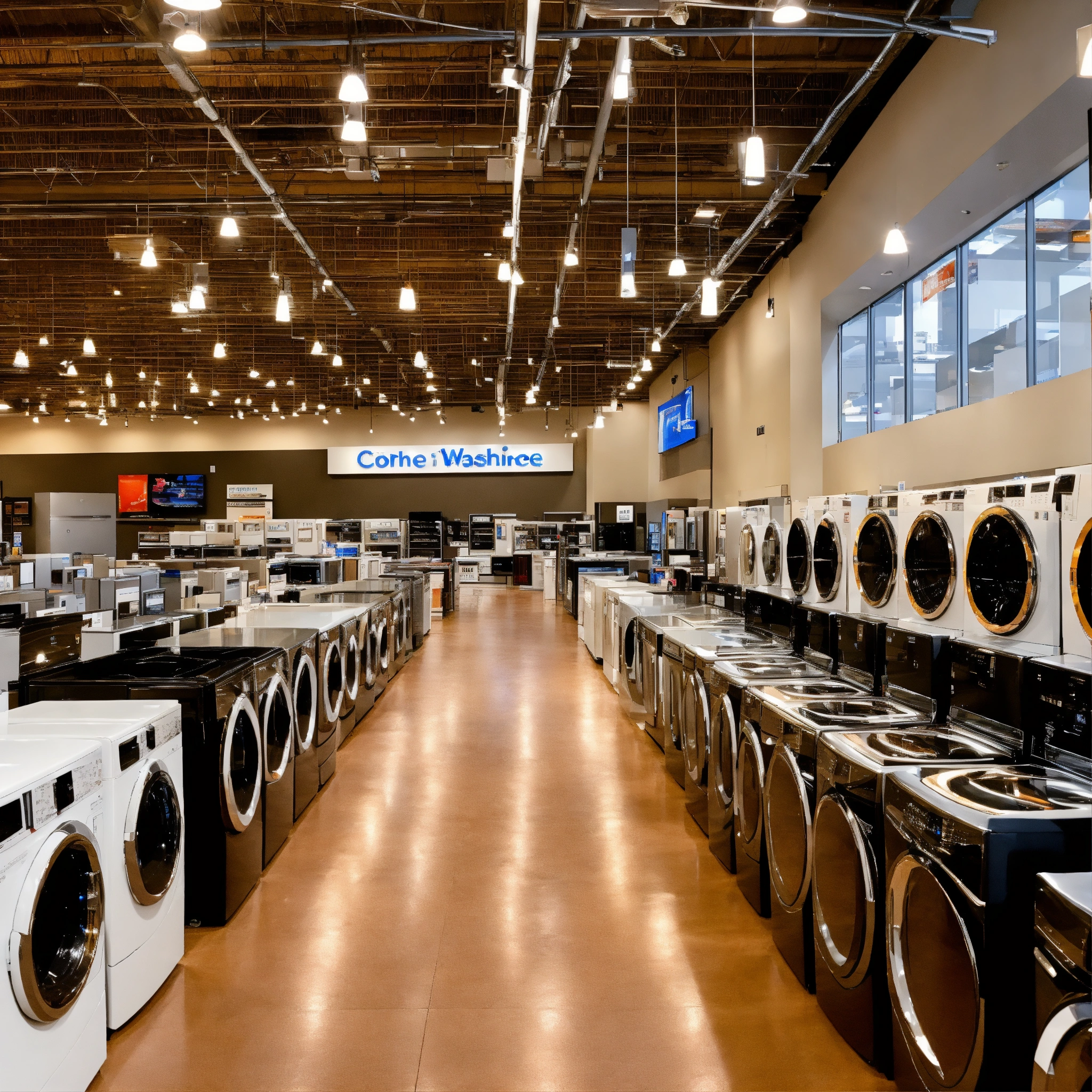 Lexica - A photo of a large home appliance store. The store is filled ...