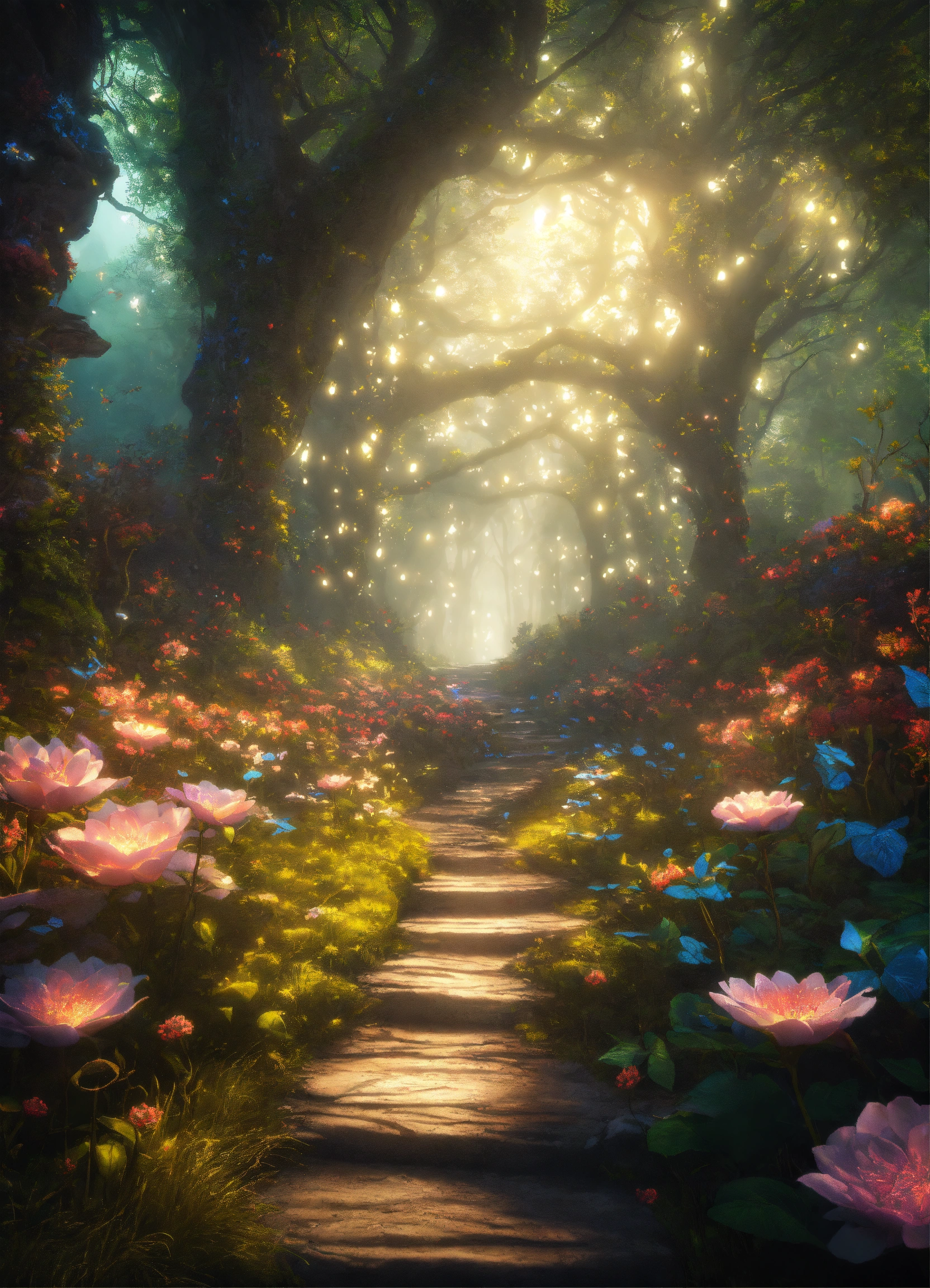 Lexica - A path through enchanted woods with gigantic enchanted flowers ...