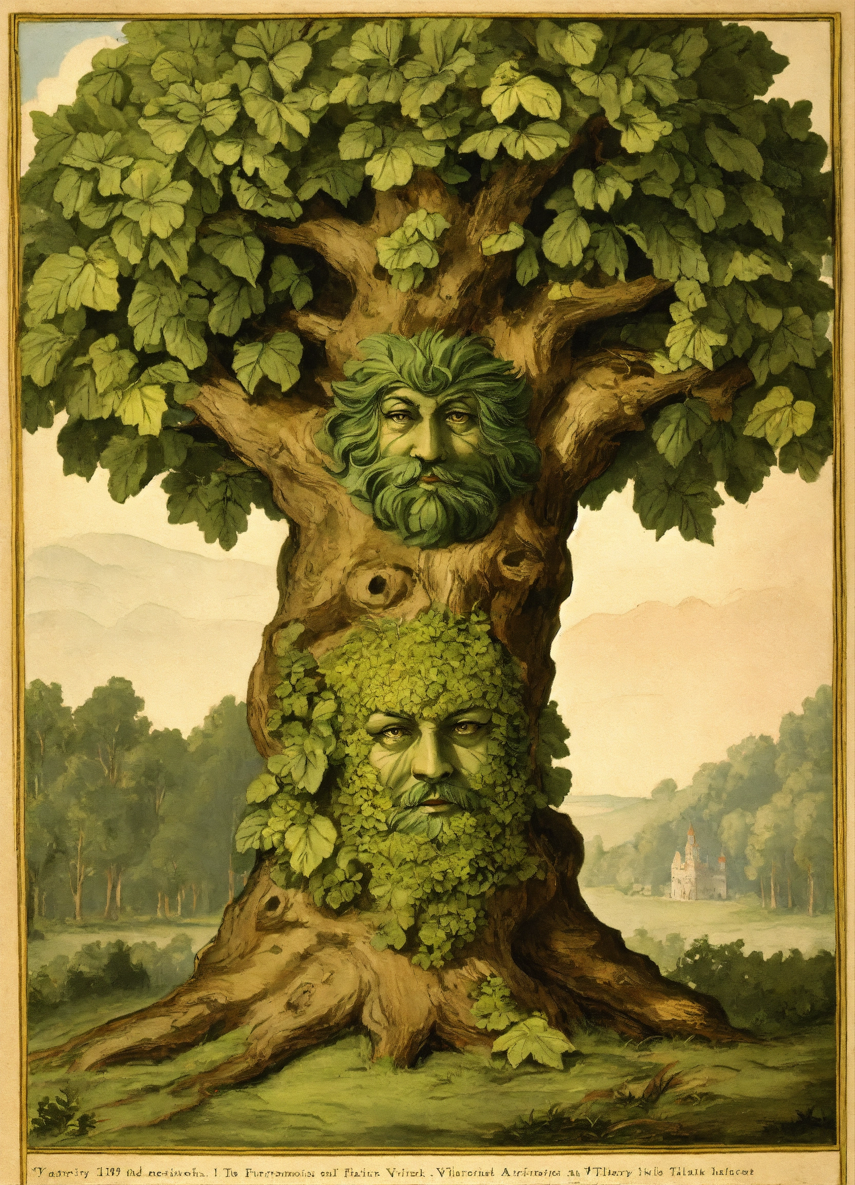 Lexica - Green man tree faces fairy tales illustration 18th century