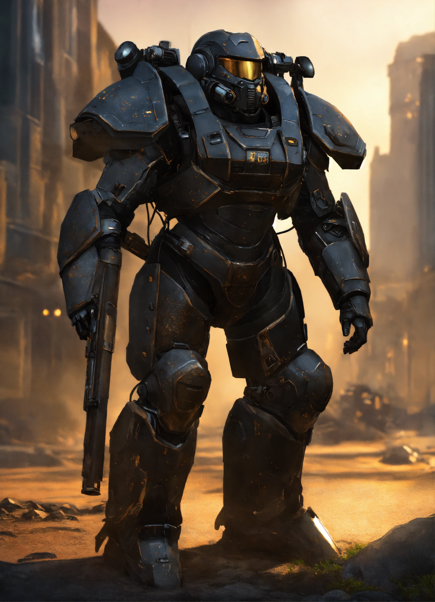 Lexica - Black thin power armor, realistic.