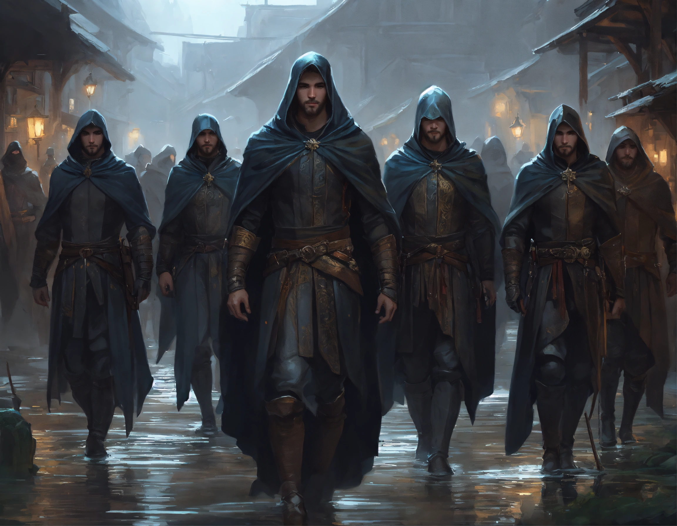 Lexica - Fantasy Painting, group of aligned male coscripts in black ...