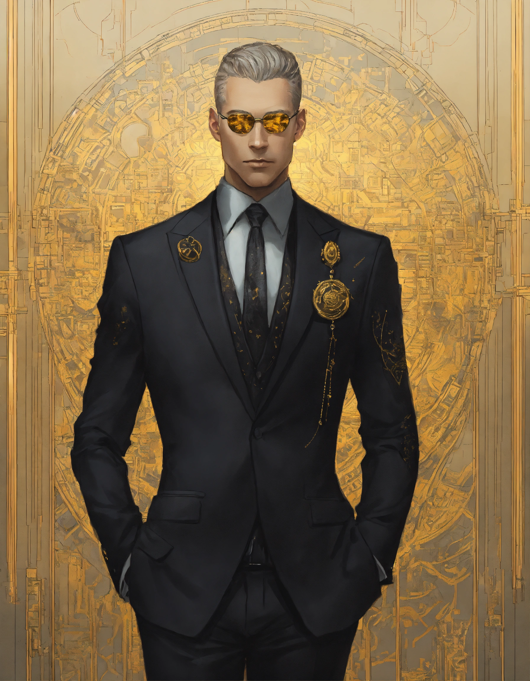 Lexica - Pale evil cyberpunk executive in a fancy black suit with ...