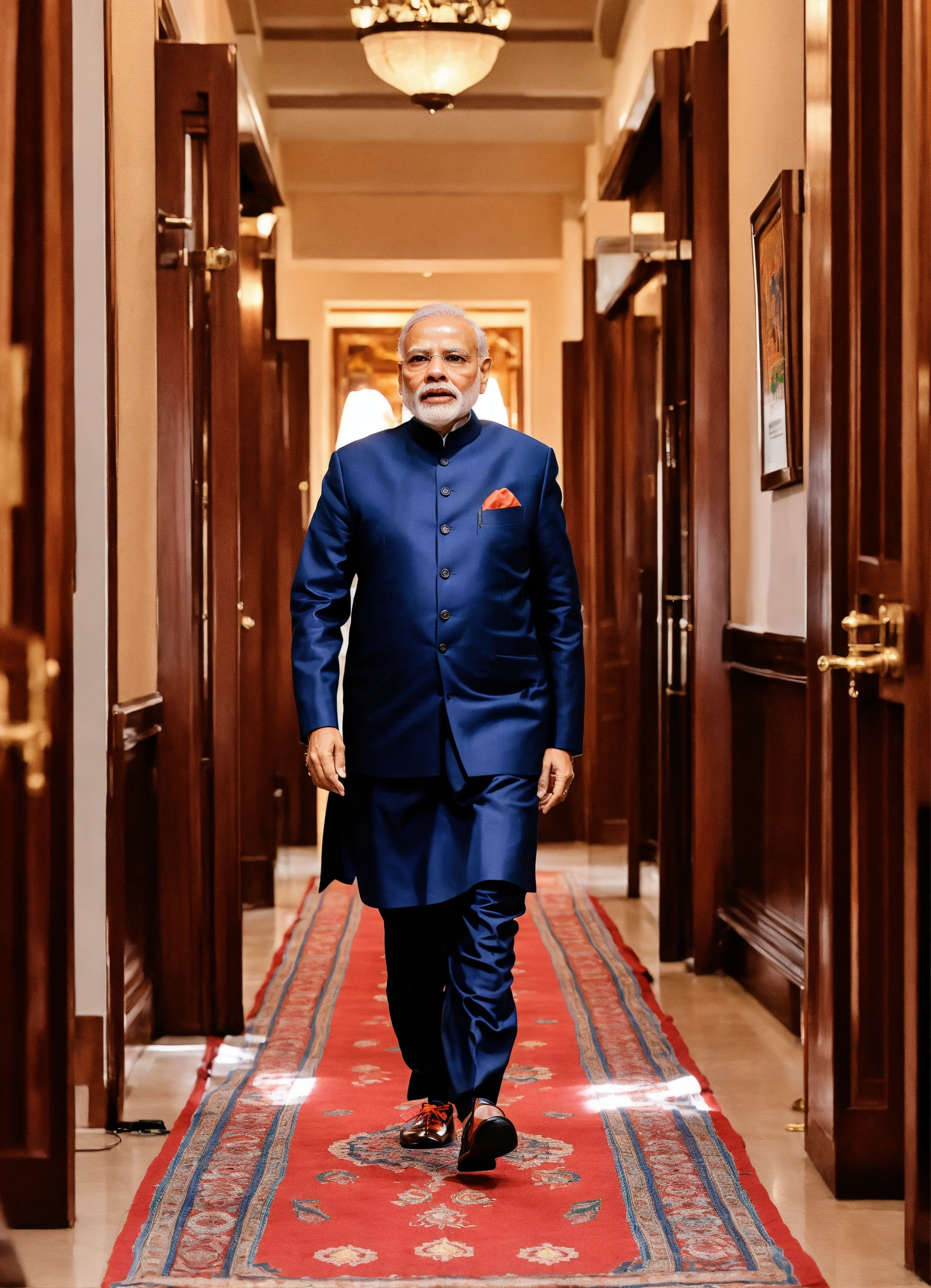 Lexica - Realistic picture of prime minister, modi, walking down from ...