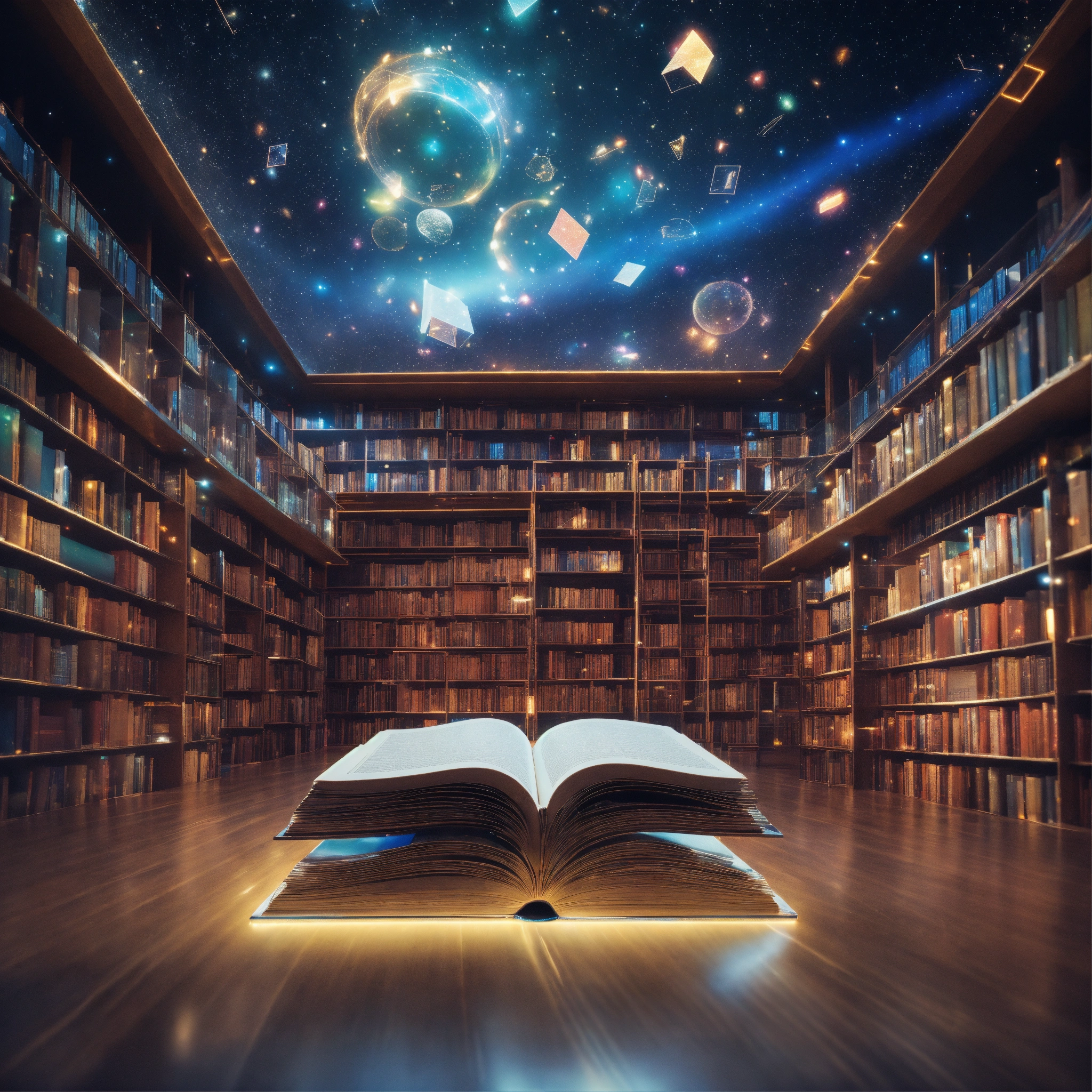 Lexica - A futuristic library where holographic books float in the air ...