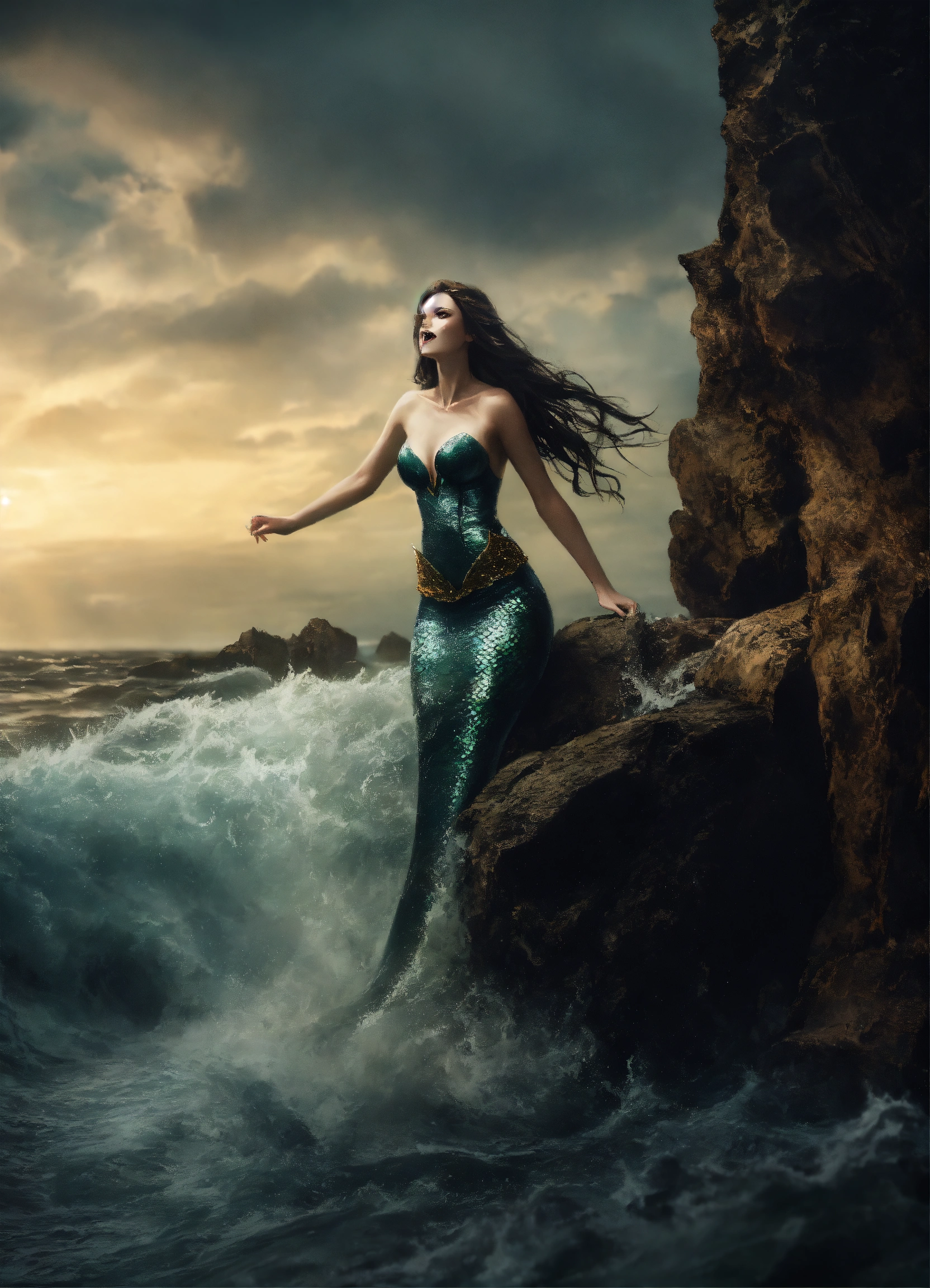 Lexica - Create a 4k detailed photo of an evil (mermaid) prey to a sea ...