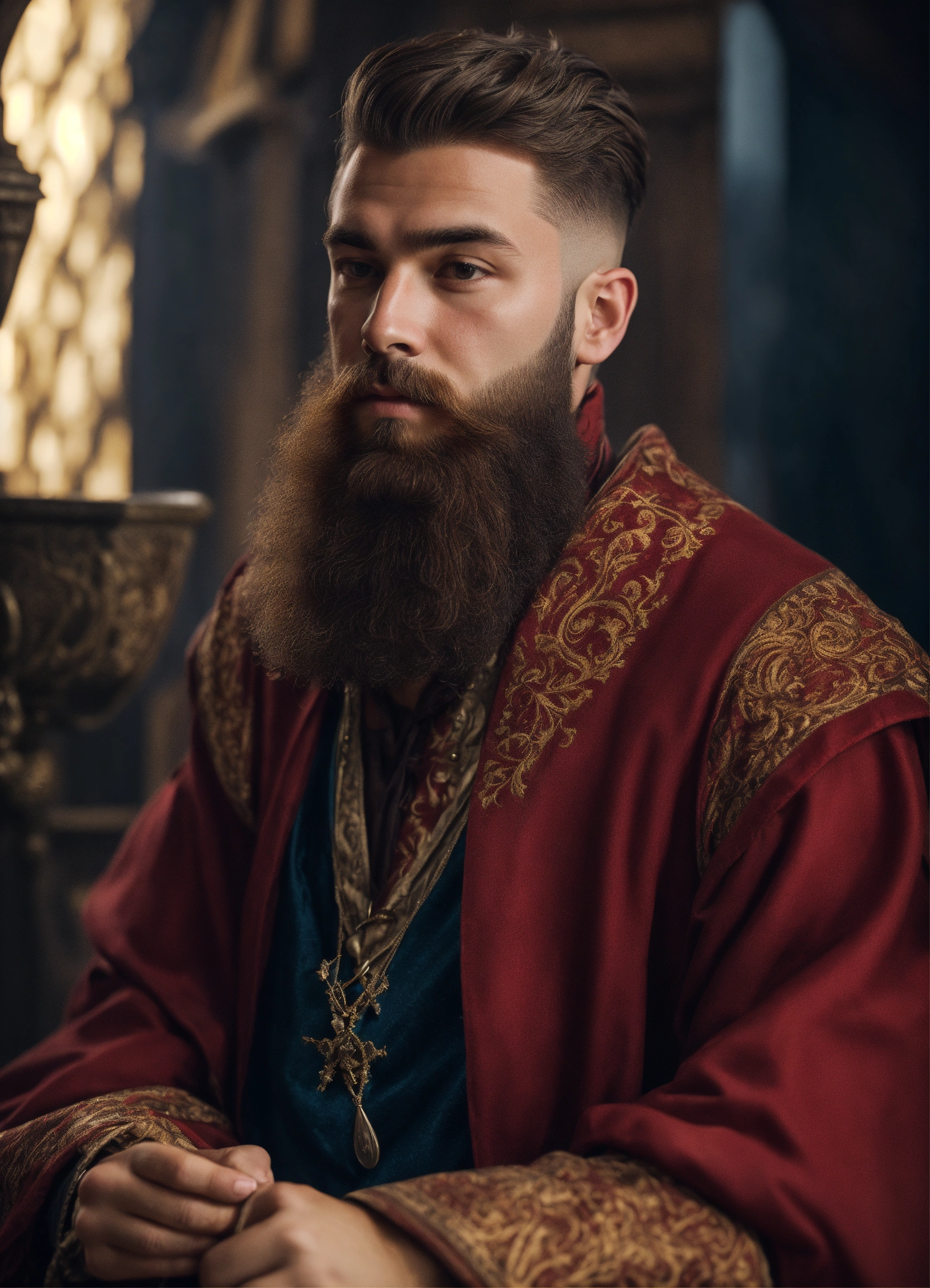 Lexica - A young wizard with trimmed beard in a mafical medieval wizard ...