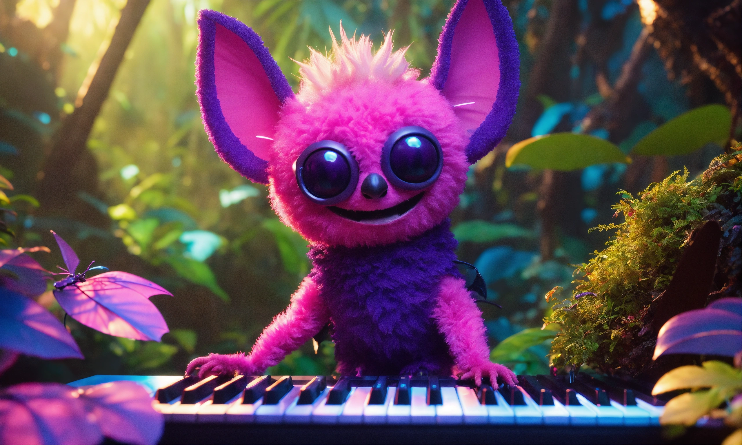 Lexica - Crazy cute fuzzy pink and purple alien fruitbat character with ...