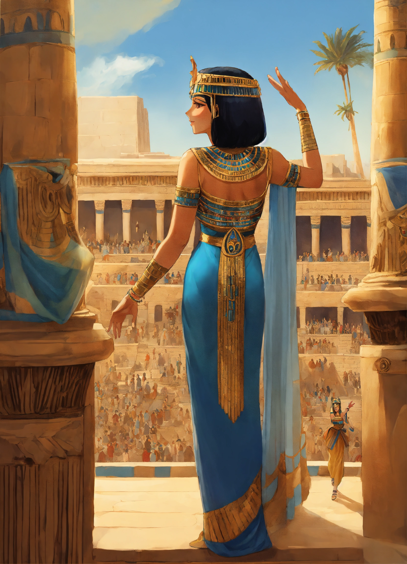 Lexica - Cleopatra waving to a large crowd of people from her balcony ...